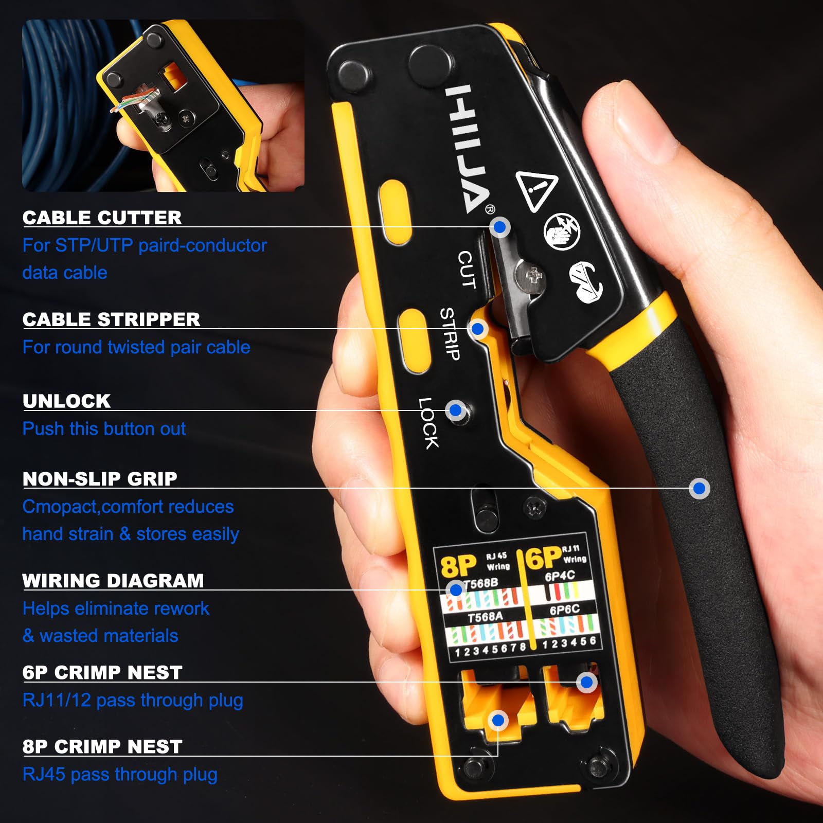 Mua RJ45 Crimp Tool Kit Pass Through Cat6 Crimping Tool Kit, All-in-One ...