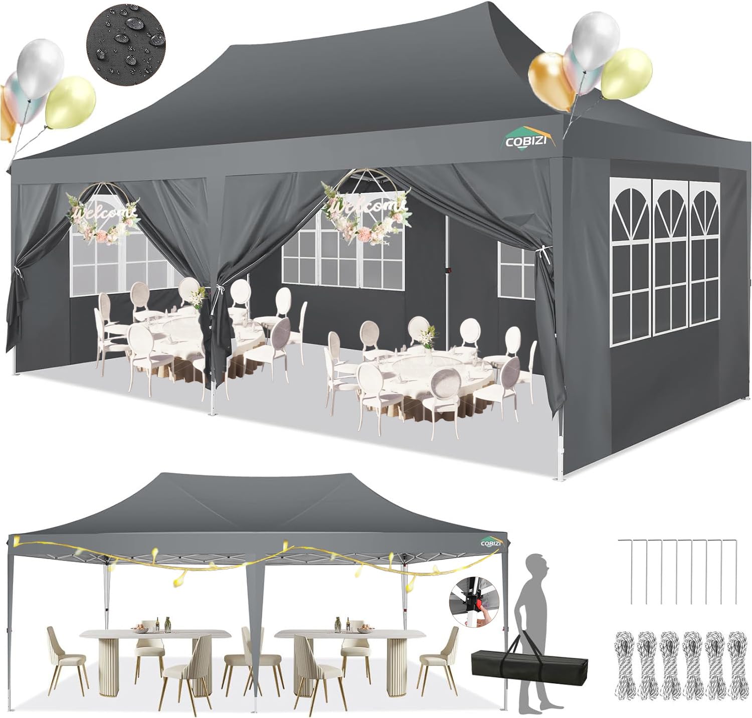 COBIZI 10x20 Pop Up Canopy with 6 Sidewalls, Conical Canopy Tent 10×20 ...