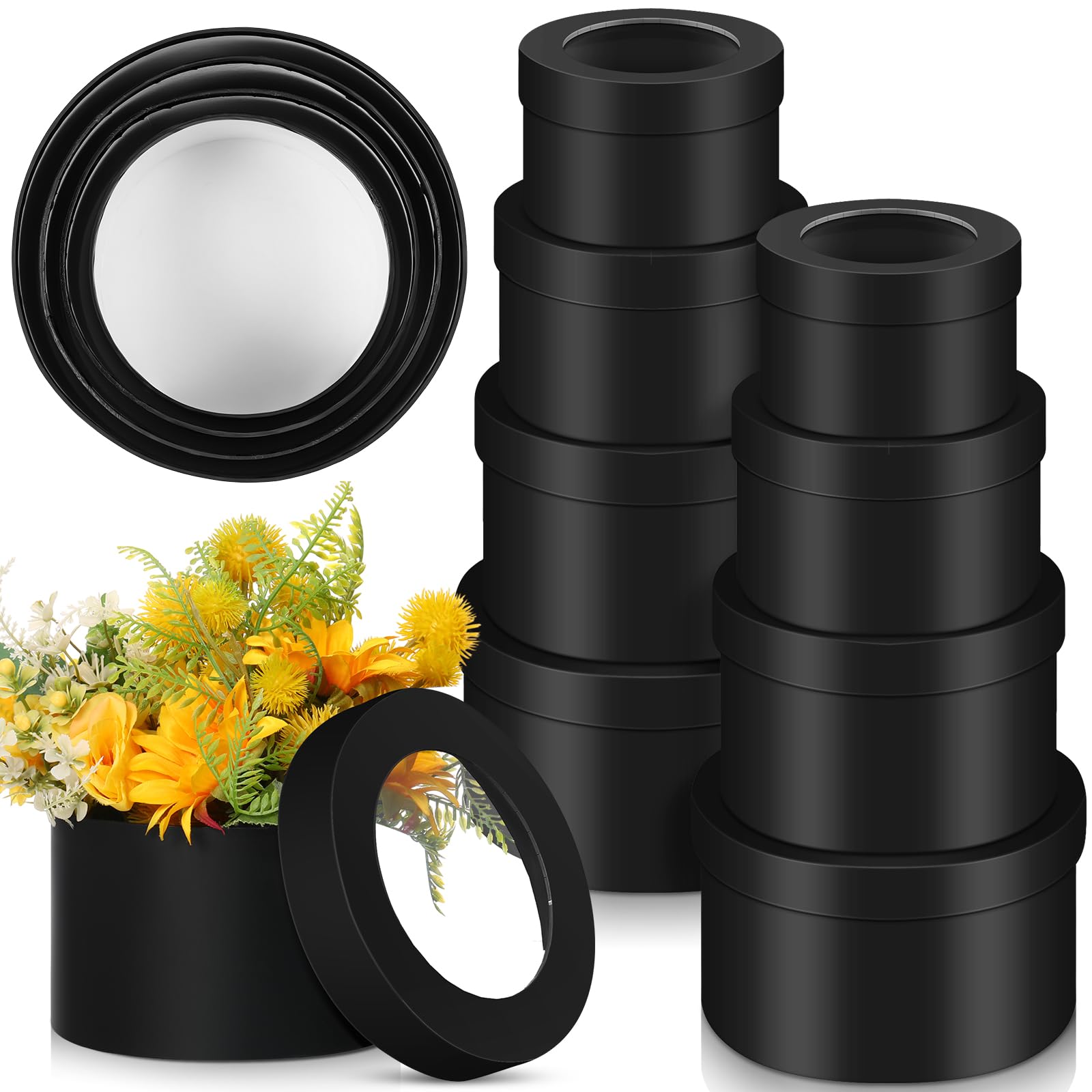 Weekgrat Set of 8 Round Flower Boxes with Clear Lids 4 Assorted Sizes ...