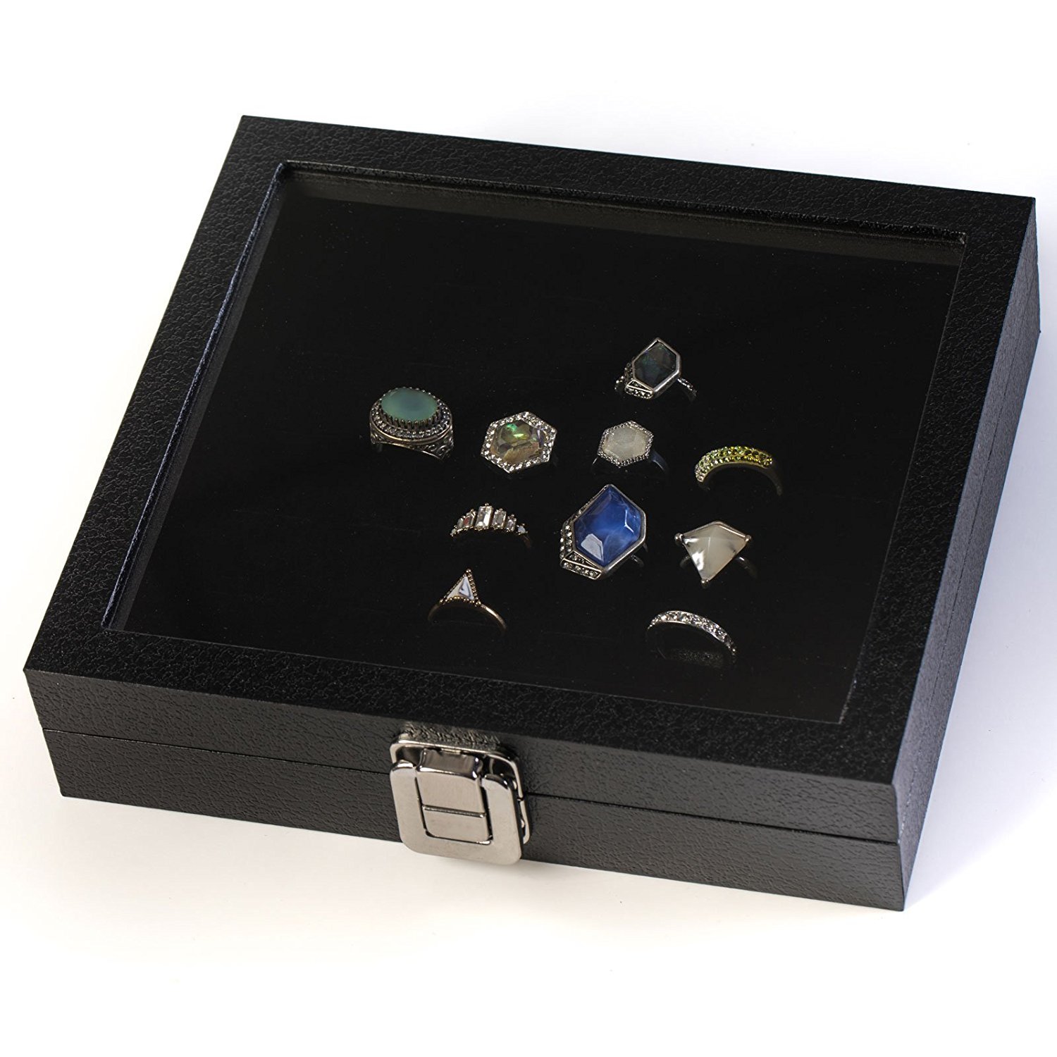 Ring Box Organizer Jewelry Holder Glass Top Display Case 36 Slots ...