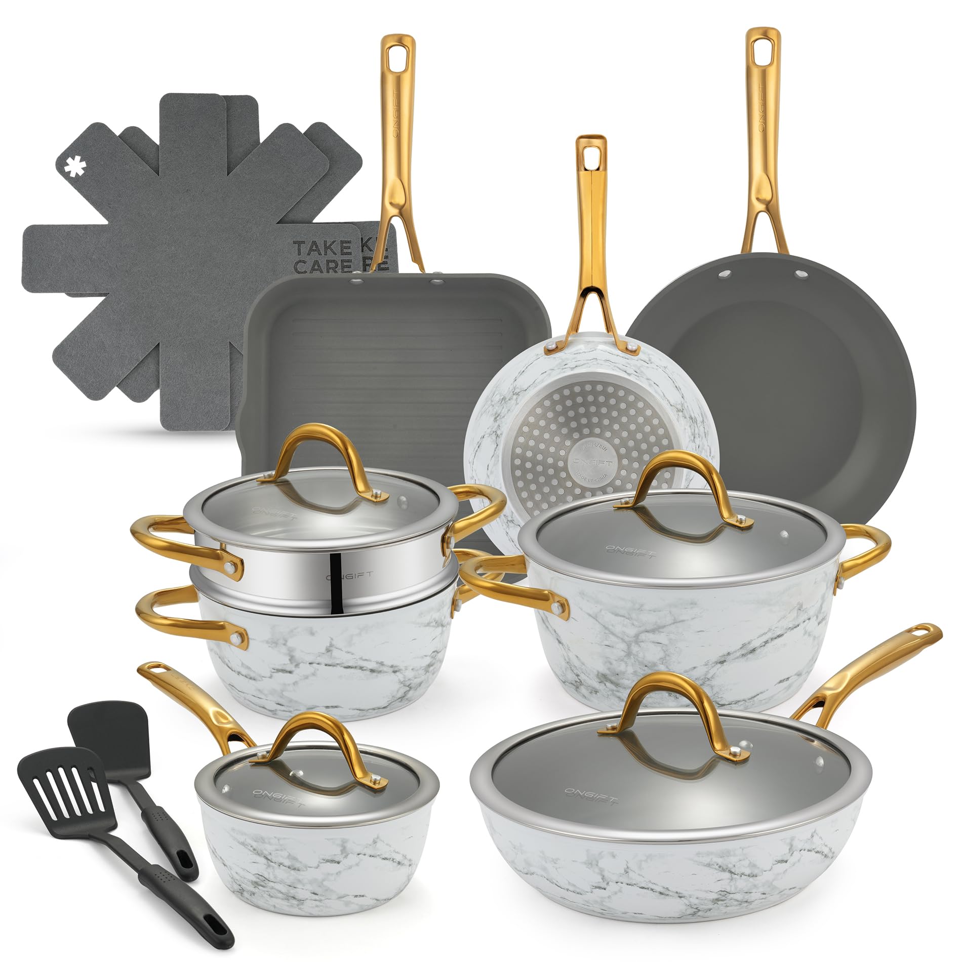 ONGIFT 16Pcs Nonstick Cookware Sets, Kitchen Pots and Pans Set Non ...