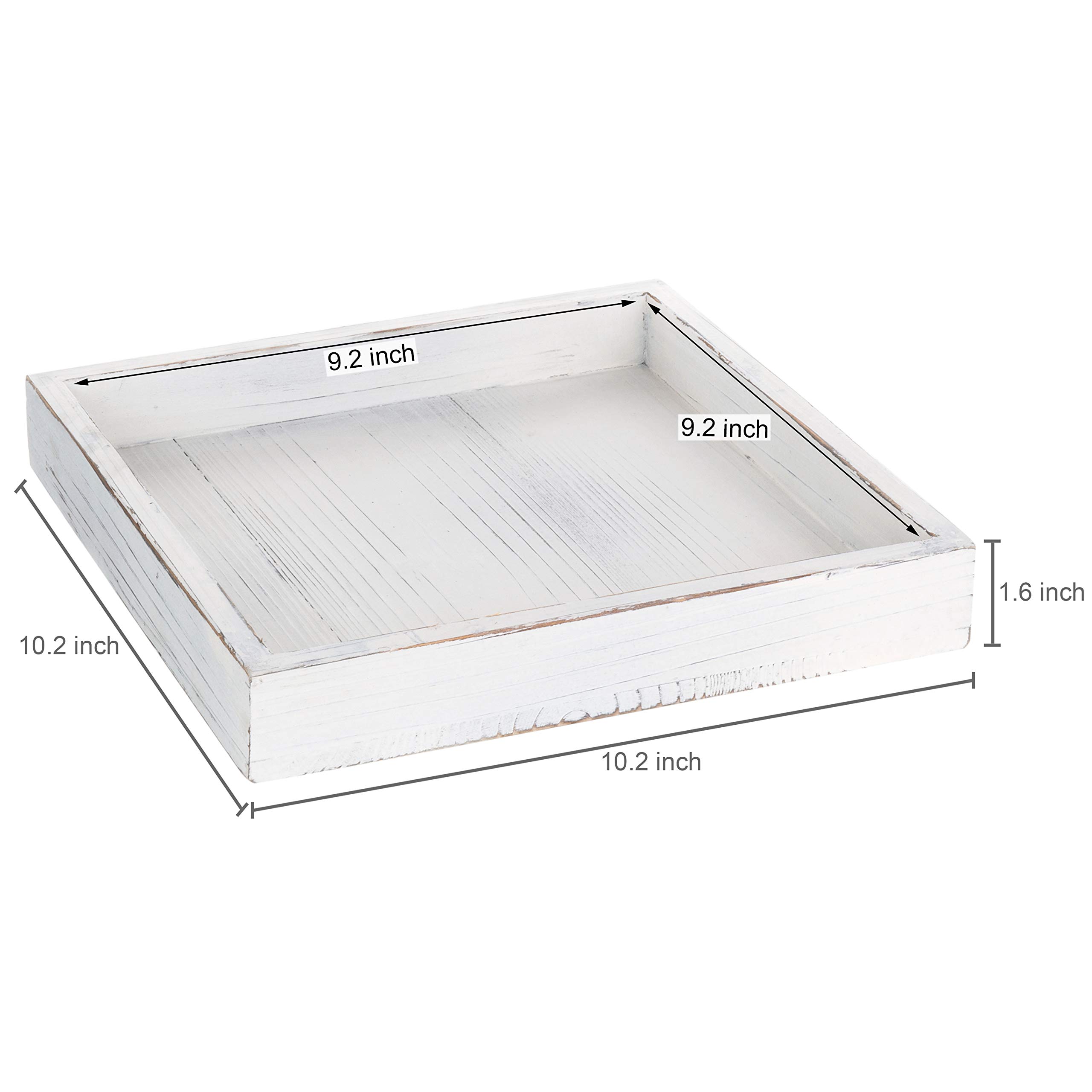 MyGift 10-Inch Square Vintage White Wood Serving Tray