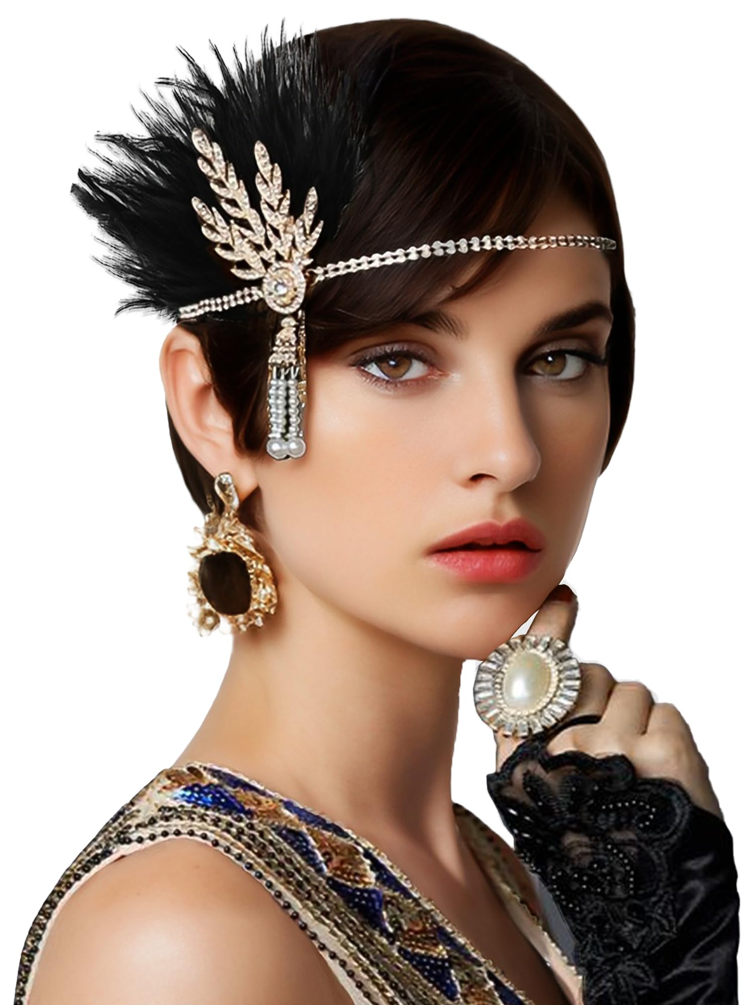 NAISKA 1920s Gold Flapper Headbands Great Gatsby Black Feather ...