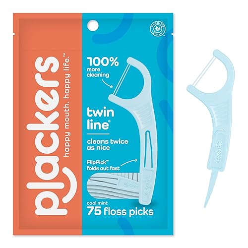Plackers Twin-Line Dental Flossers, Cool Mint Flavor, Dual Action ...