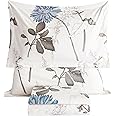 Amazon.com: QSH 100% Cotton Sheets for Queen Size Bed, White Floral ...