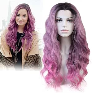 Amazon.com: Cbwigs Ombre Sweet Pink Long Wavy Synthetic Lace Front Wig for Women Half Handmade ...