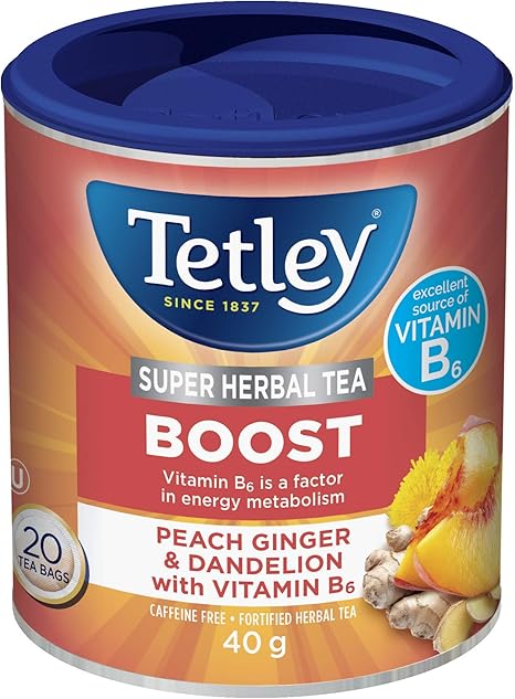 Tetley Super Herbal Tea Boost: Peach, Ginger,& Dandelion with Vitamin ...