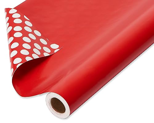 American Greetings Birthday Wrapping Paper, Solid Red and White Polka ...