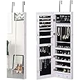 HOMCOM Full Length Mirror Jewelry Cabinet, 6 LEDs Jewelry Cabinet ...
