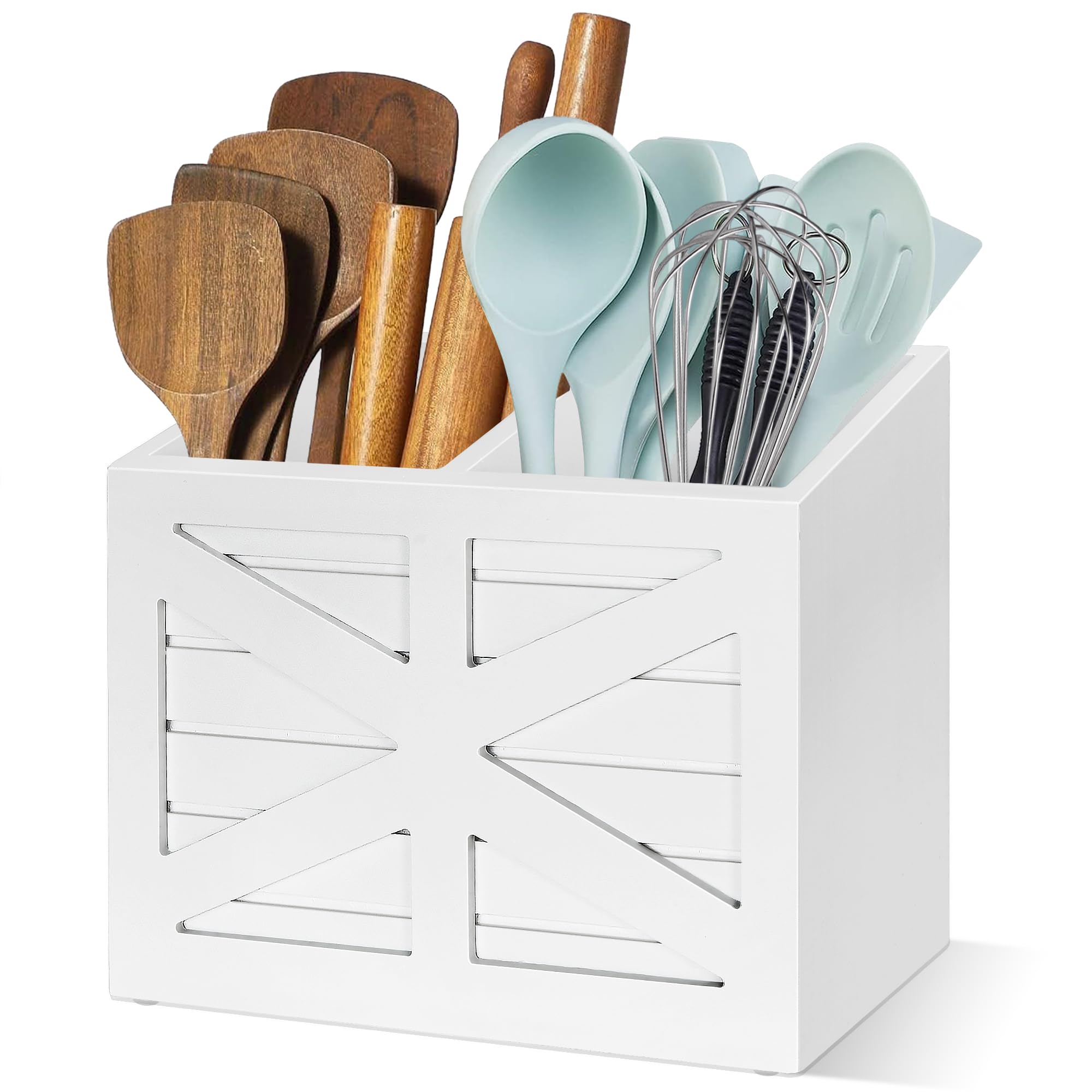 Uipame Wood Utensil Holder, Large Kitchen Utensil Holder for Countertop ...