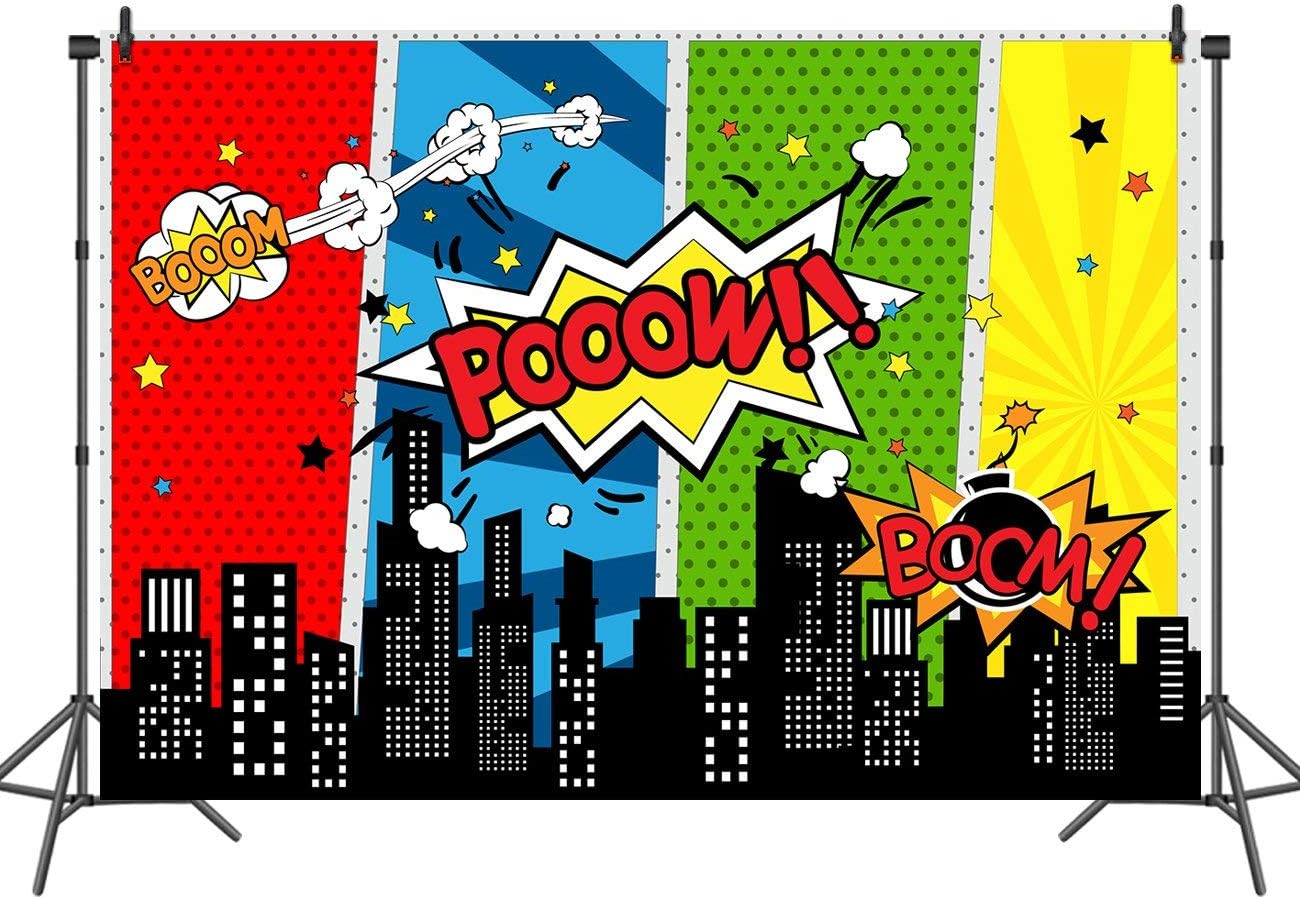 Superhero Birthday Photo Backdrop 7 x 5ft Cityscape Cartoon Supercity ...