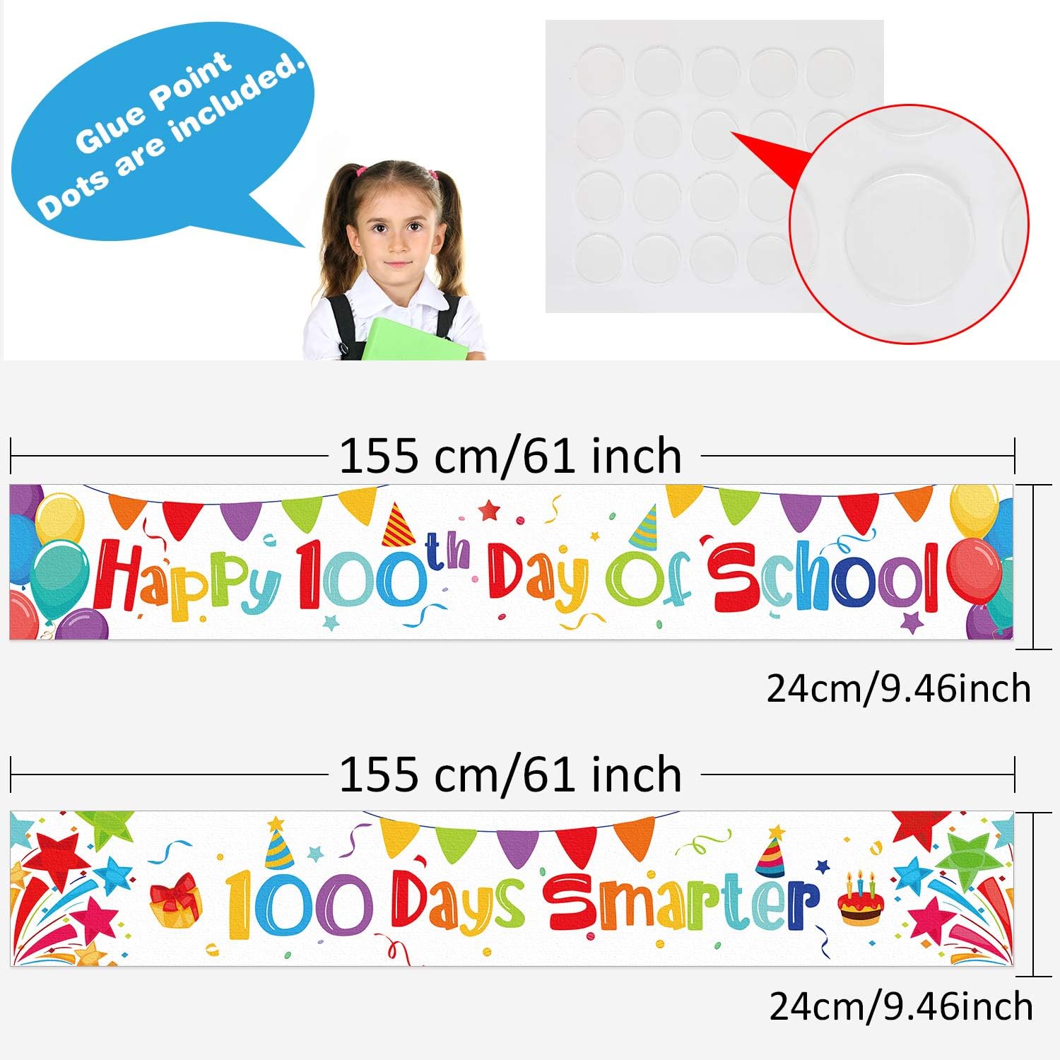 2 Pieces Happy 100th Day of School Banner 100 Days Smarter Banner ...