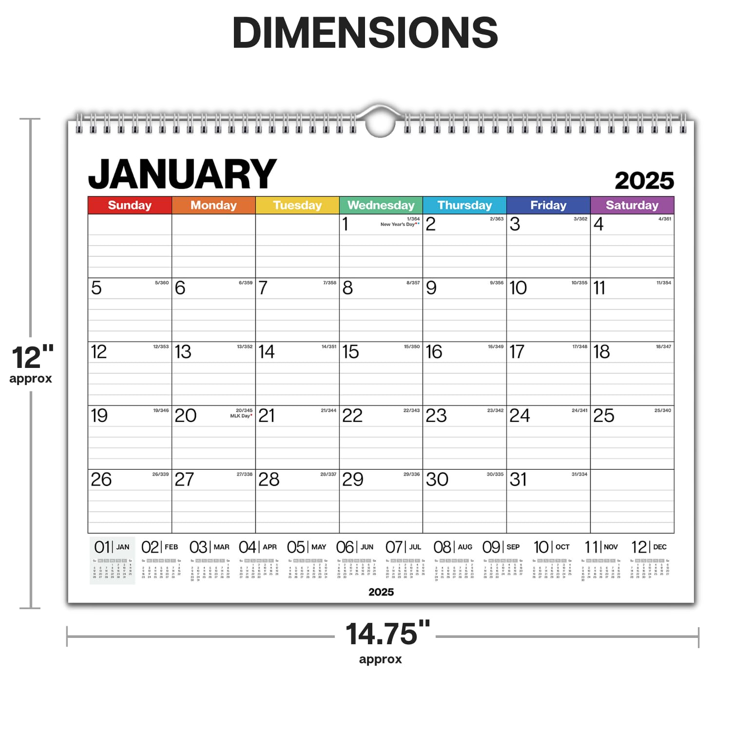 Mua Dunwell Large 12x15 Wall Calendar 2025 (Colorful), For Home or ...