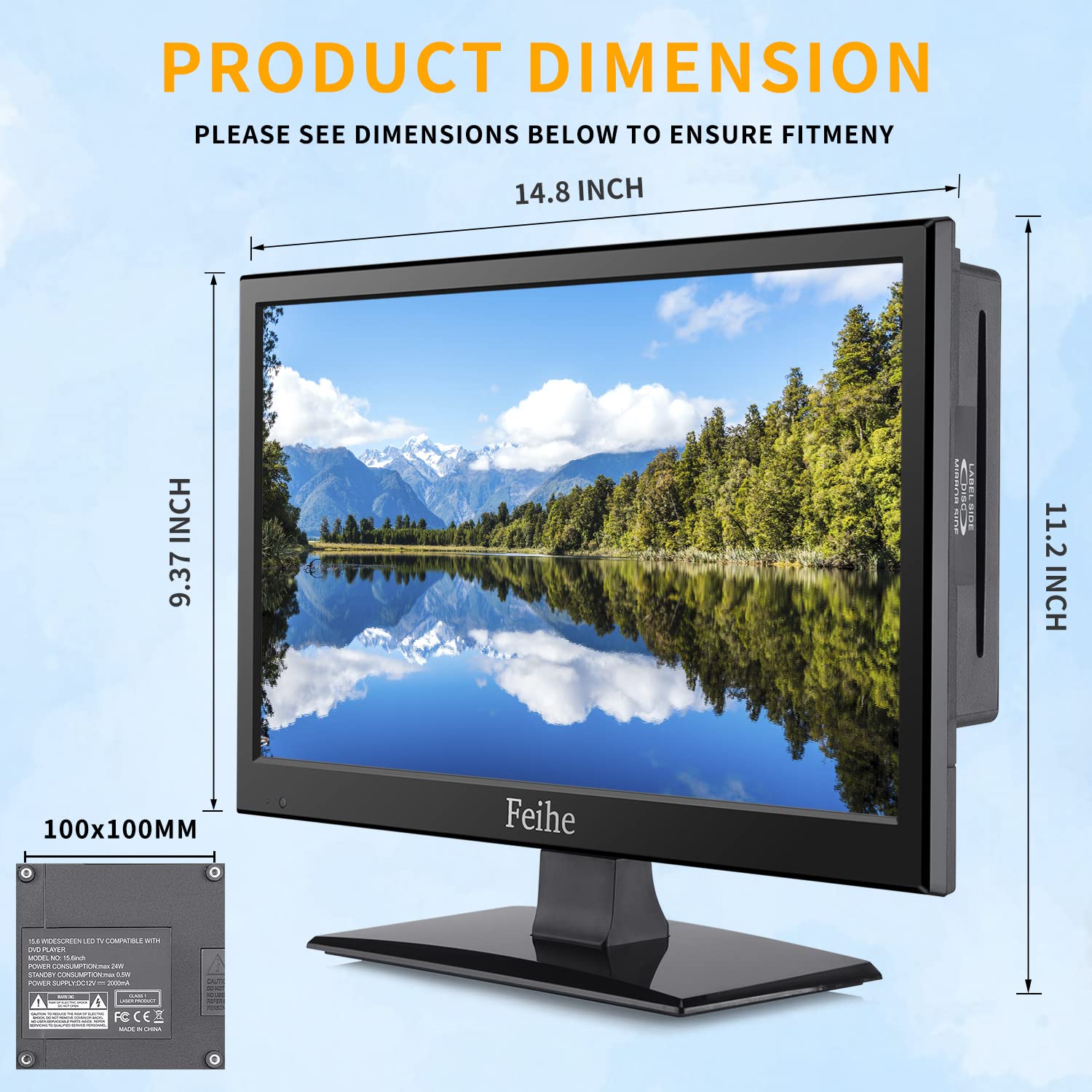 Mua Feihe 15.6 Inch Flat Screen TV with DVD Player Built-in, Small TV ...