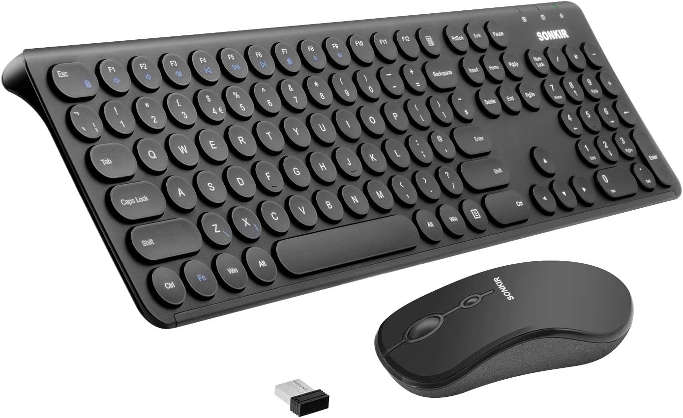 Wireless Keyboard and Mouse Set, Sonkir Rechargeable Full-size Compact Keyboard with Numeric ...