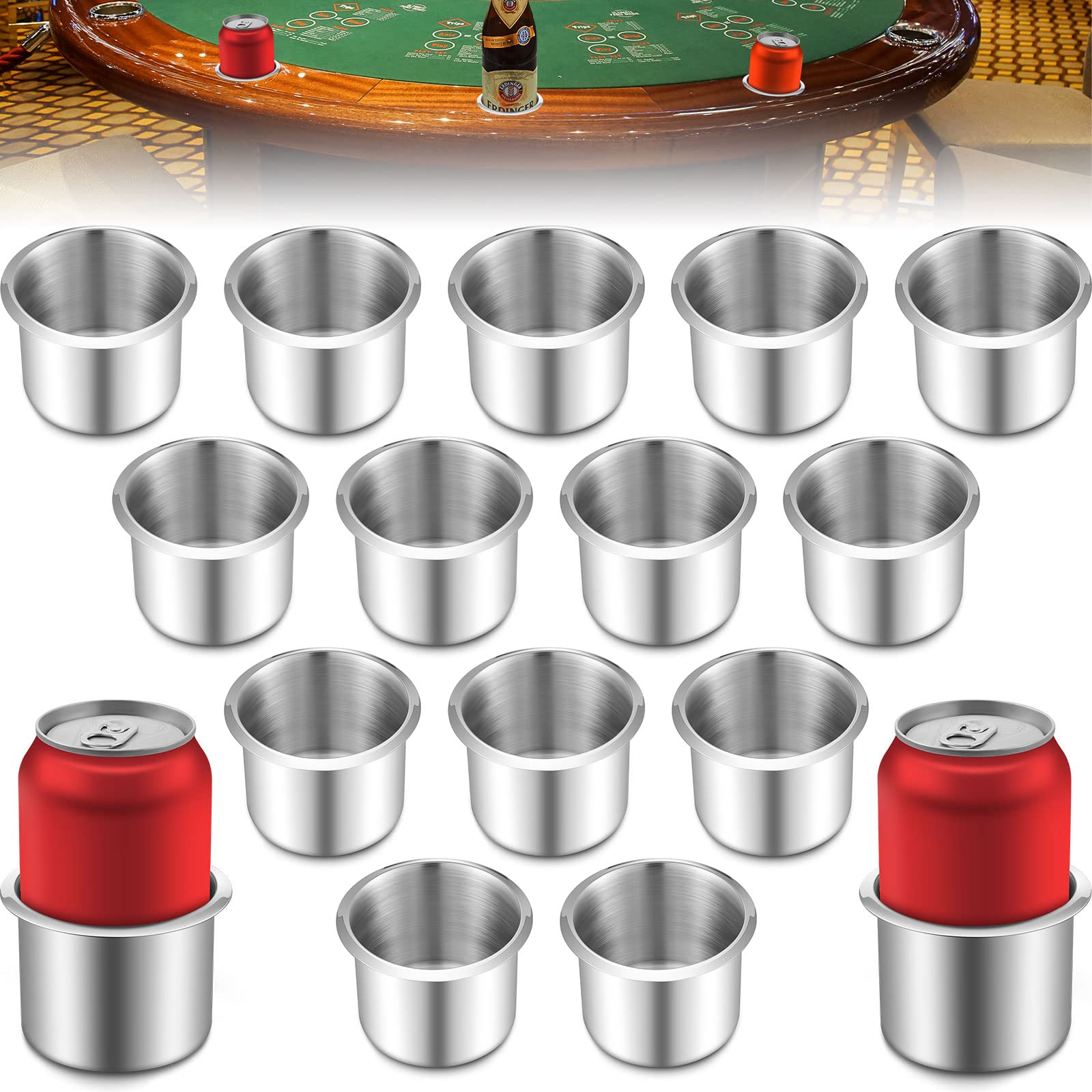 Tessco Poker Table Cup Holder Insert Stainless Steel Cup Holder Insert ...