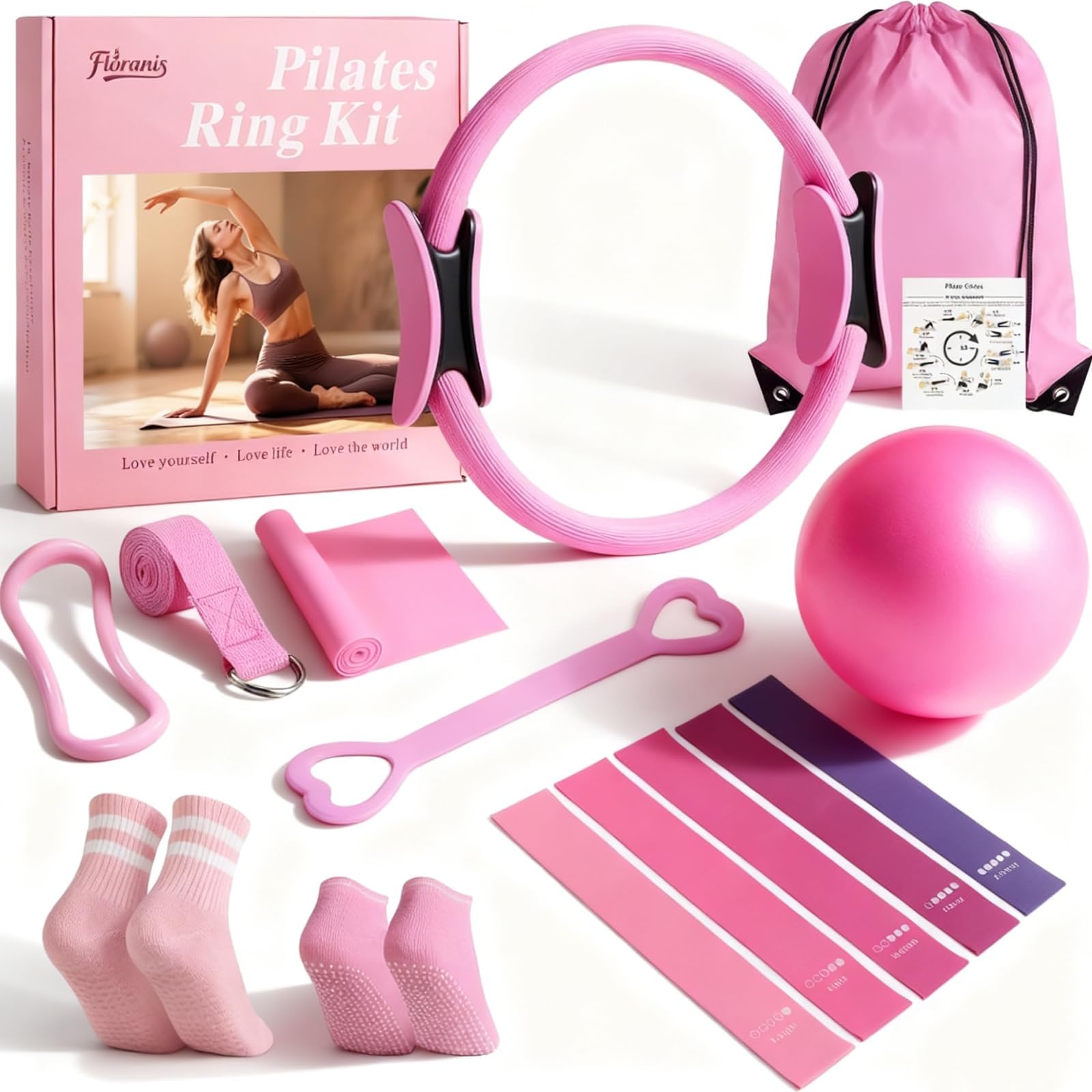 Home Pilates Essentials Kit for Women Pink Ring and Ball Pilates Set ...