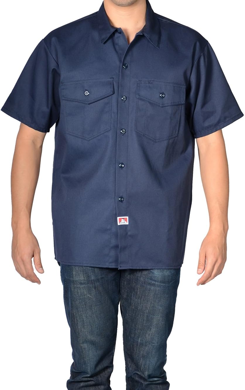 Ben Davis Men's Short Sleeve Solid Button-Up Shirt with 2 Front Pockets ...