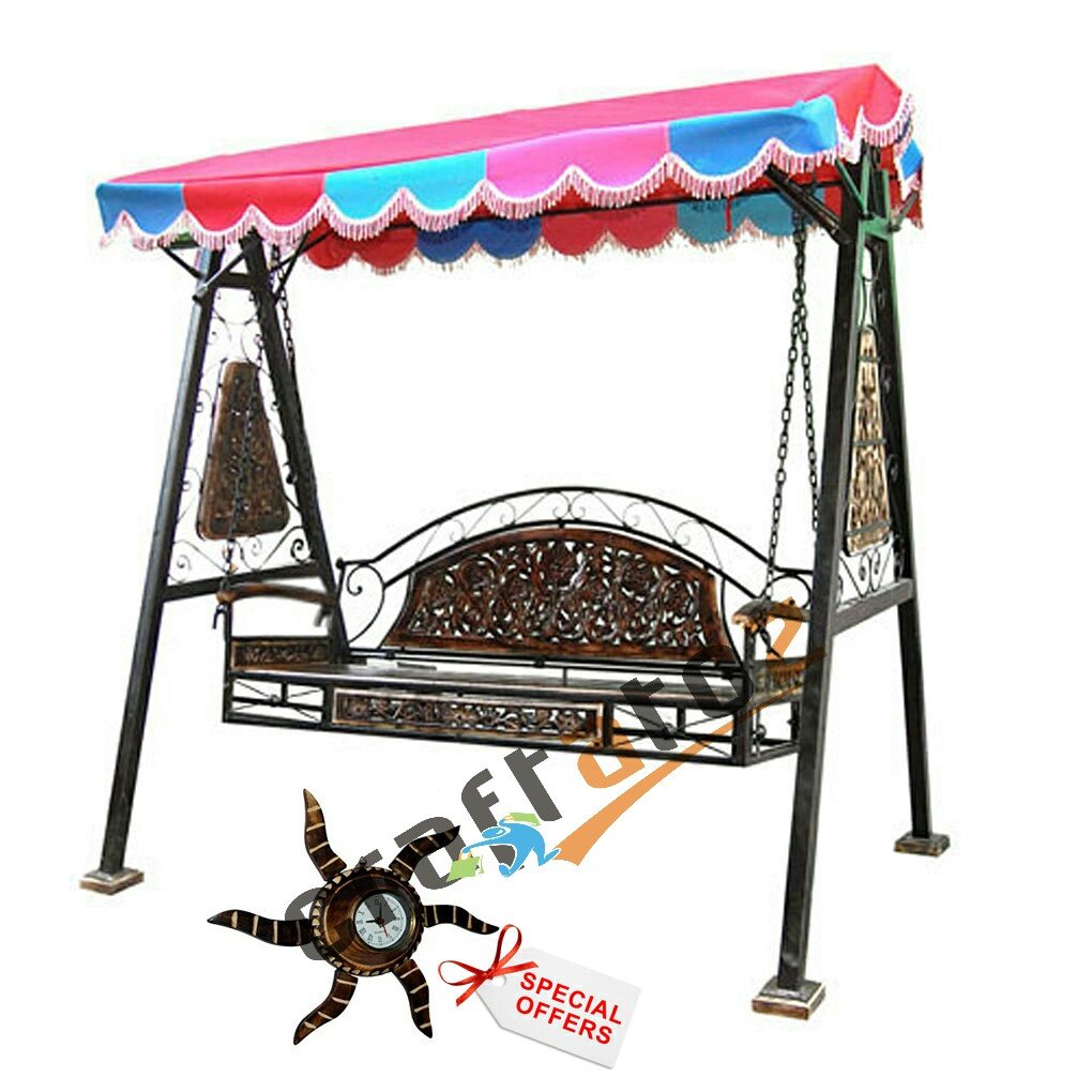Crafts A to Z Iron & Wooden Swings/Jhoola for Home & Garden Floor ...