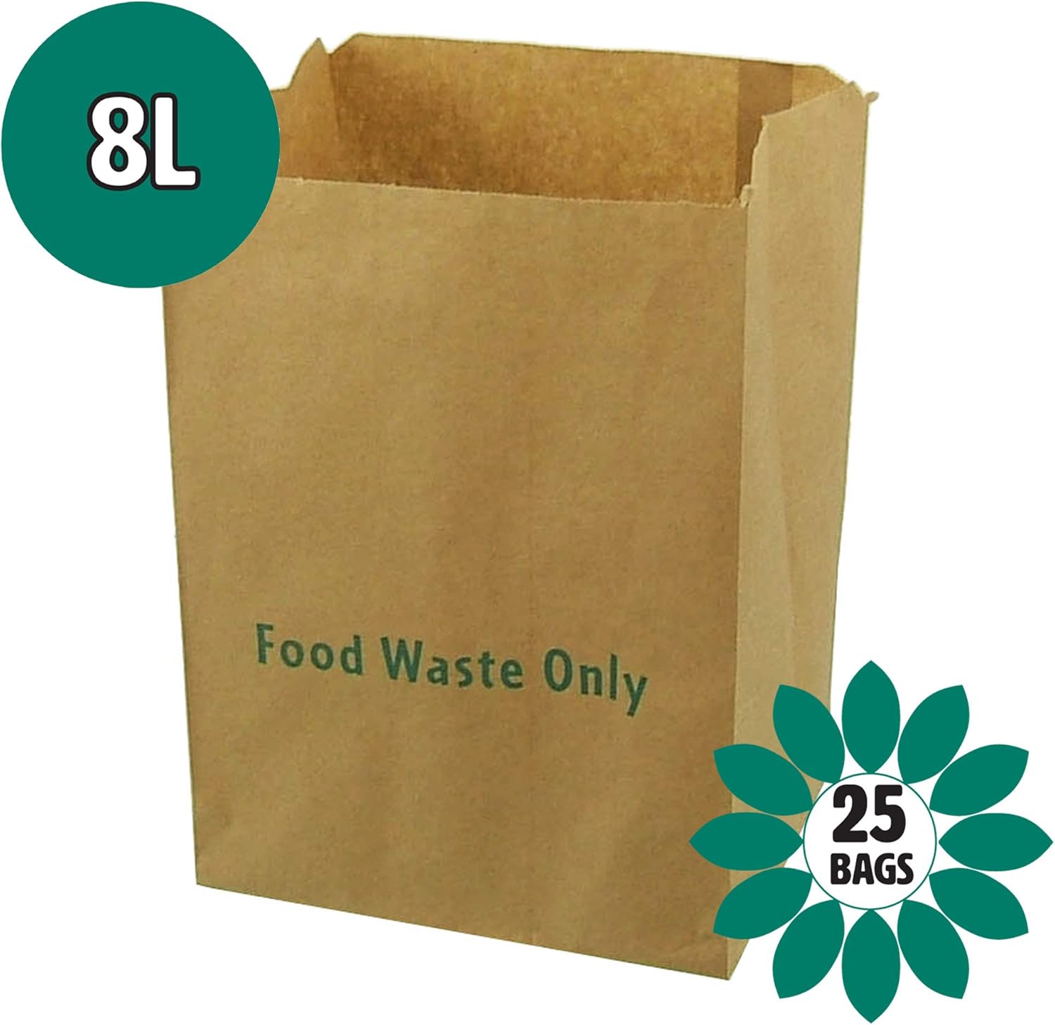 8 Litre X 25 Paper Compostable Bags Kitchen Caddy Liners Food Waste 8-litre-x-25-paper-compostable-bags-kitchen-caddy-liners-food-waste