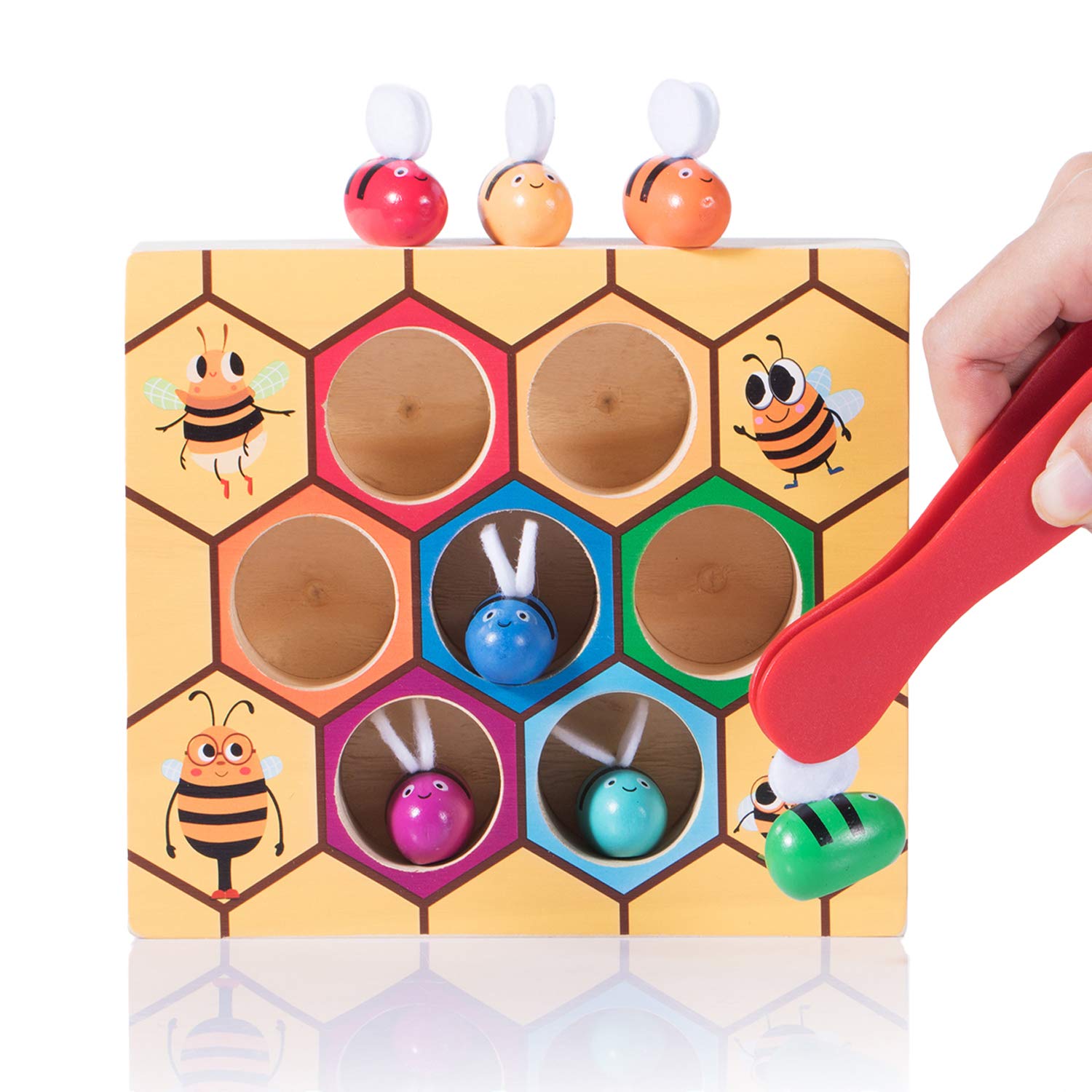 Kicoeoy Toddler Bee Hive Wooden Toys, Preschool Bee Game Motor Skills ...