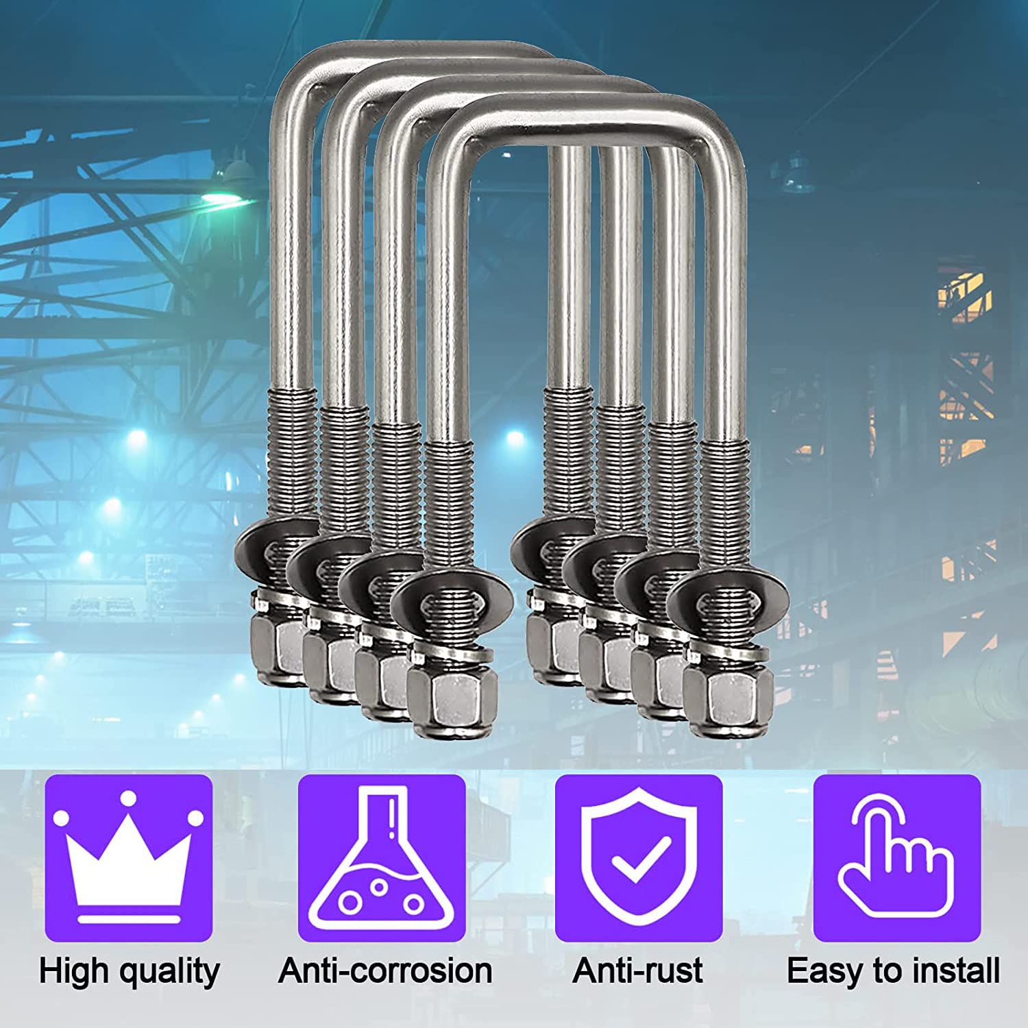 304 Stainless Steel Square U-Bolt Boat Trailer 1/2 D x 2-1/16 W x 6-5/16 L 4Pack 670494603225 | eBay