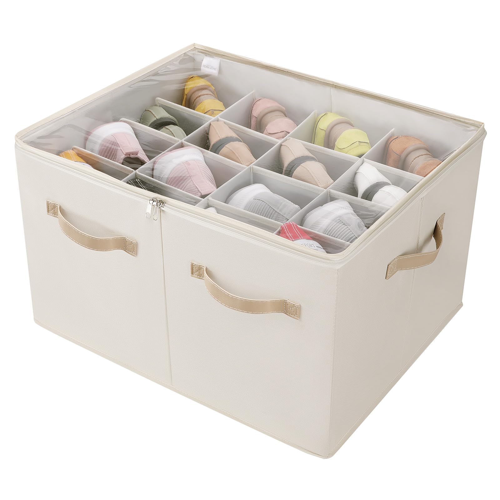 TOPIA HOME Shoe Organizer for Closet, Foldable Shoe Box with Adjustable ...