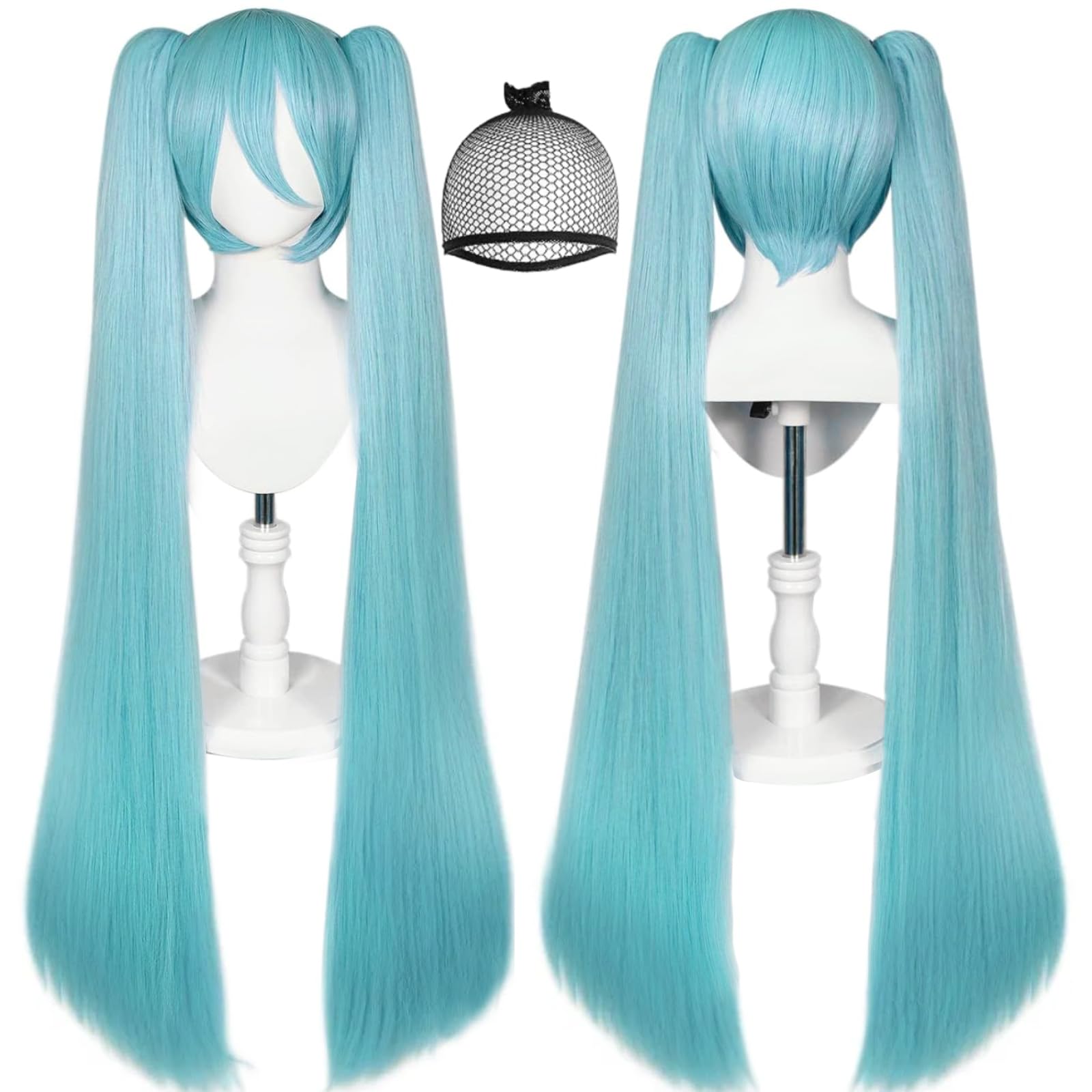 IMEYLE 47inch/120cm Blue Ponytail Wig Cosplay with Bang Long Straight ...