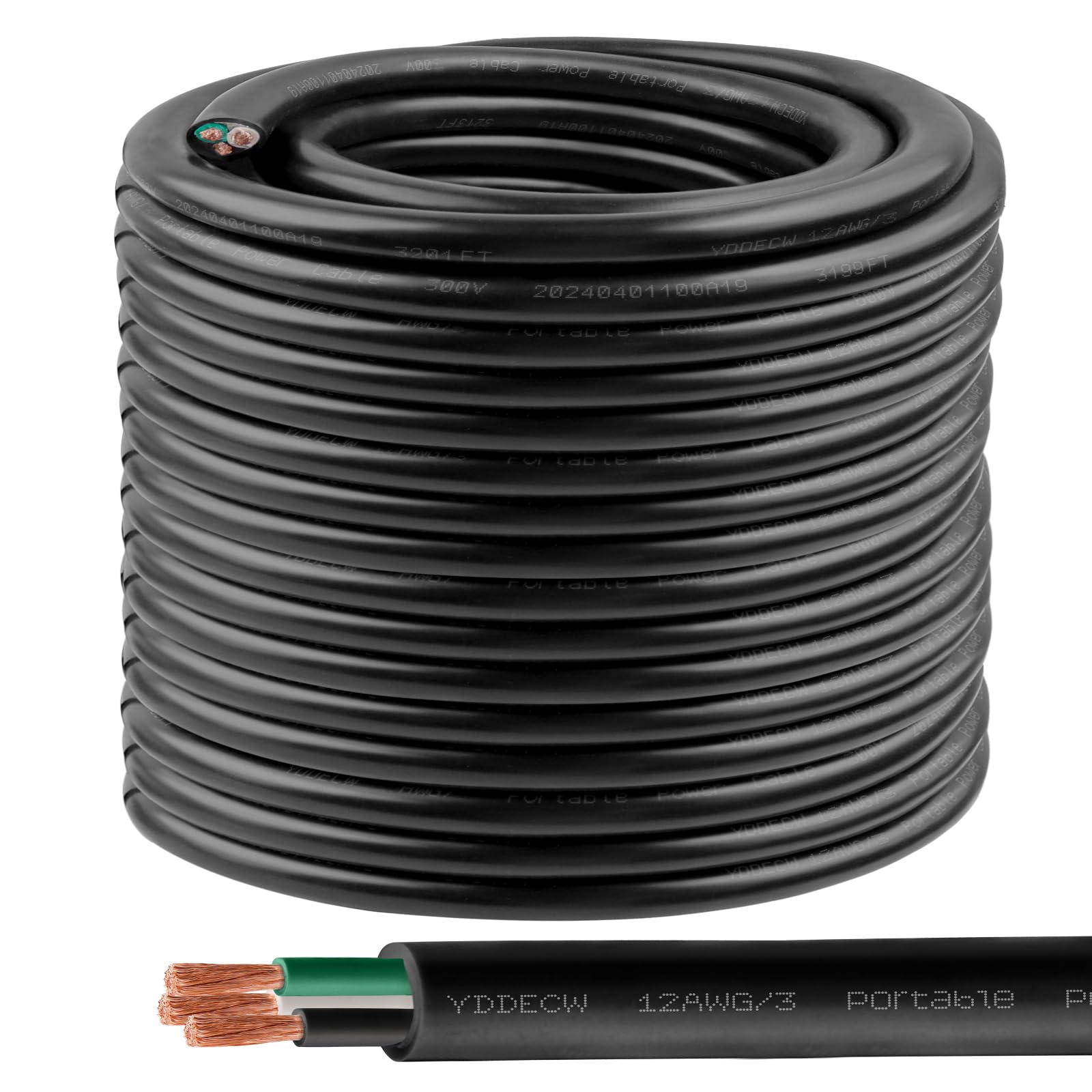 200ft 12/3 12 AWG Portable Power Cable (3 Conductor) - SJOOW 300V 12 ...