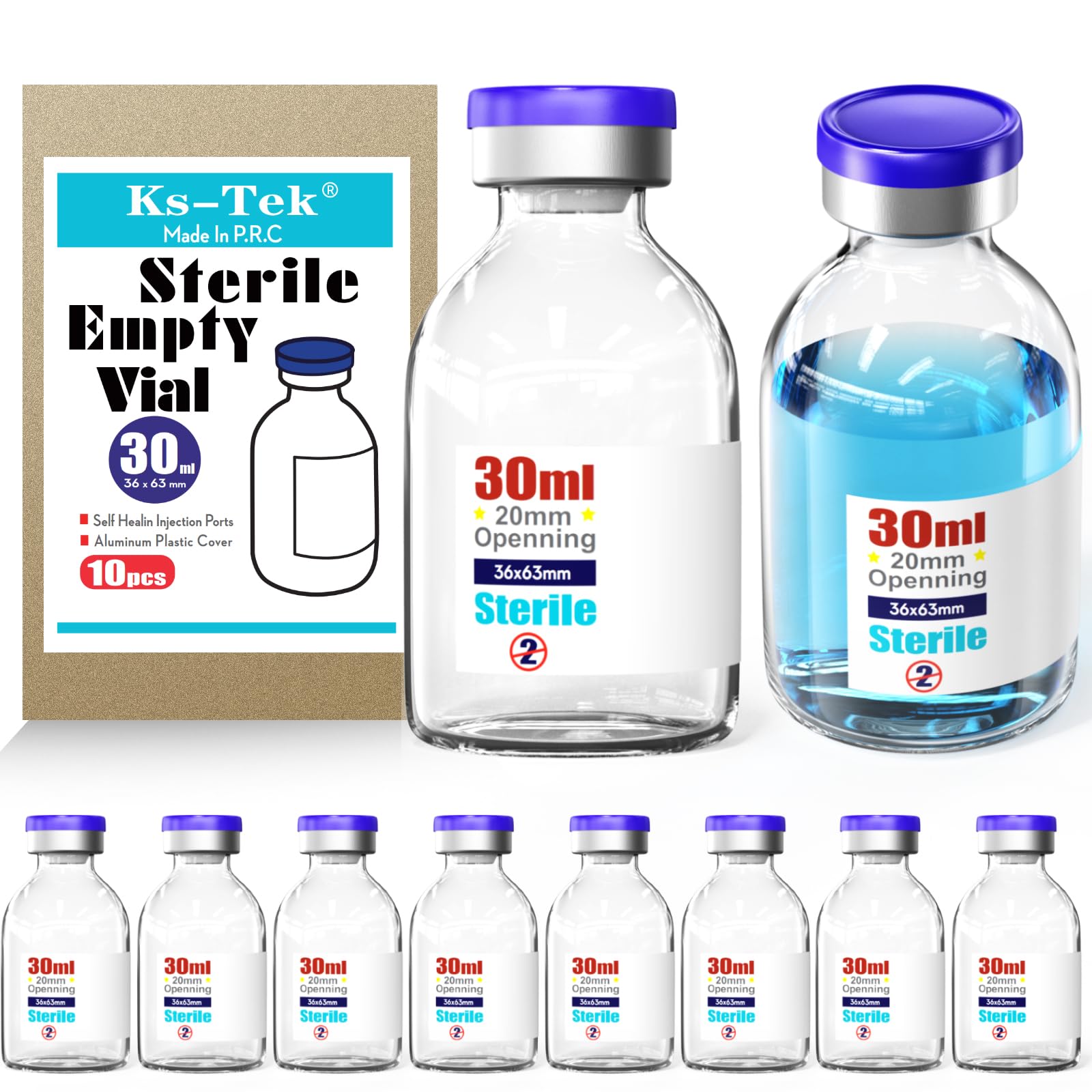 Ks-Tek Sterile Empty Vials with Self Healing Injection Port,with Flip ...