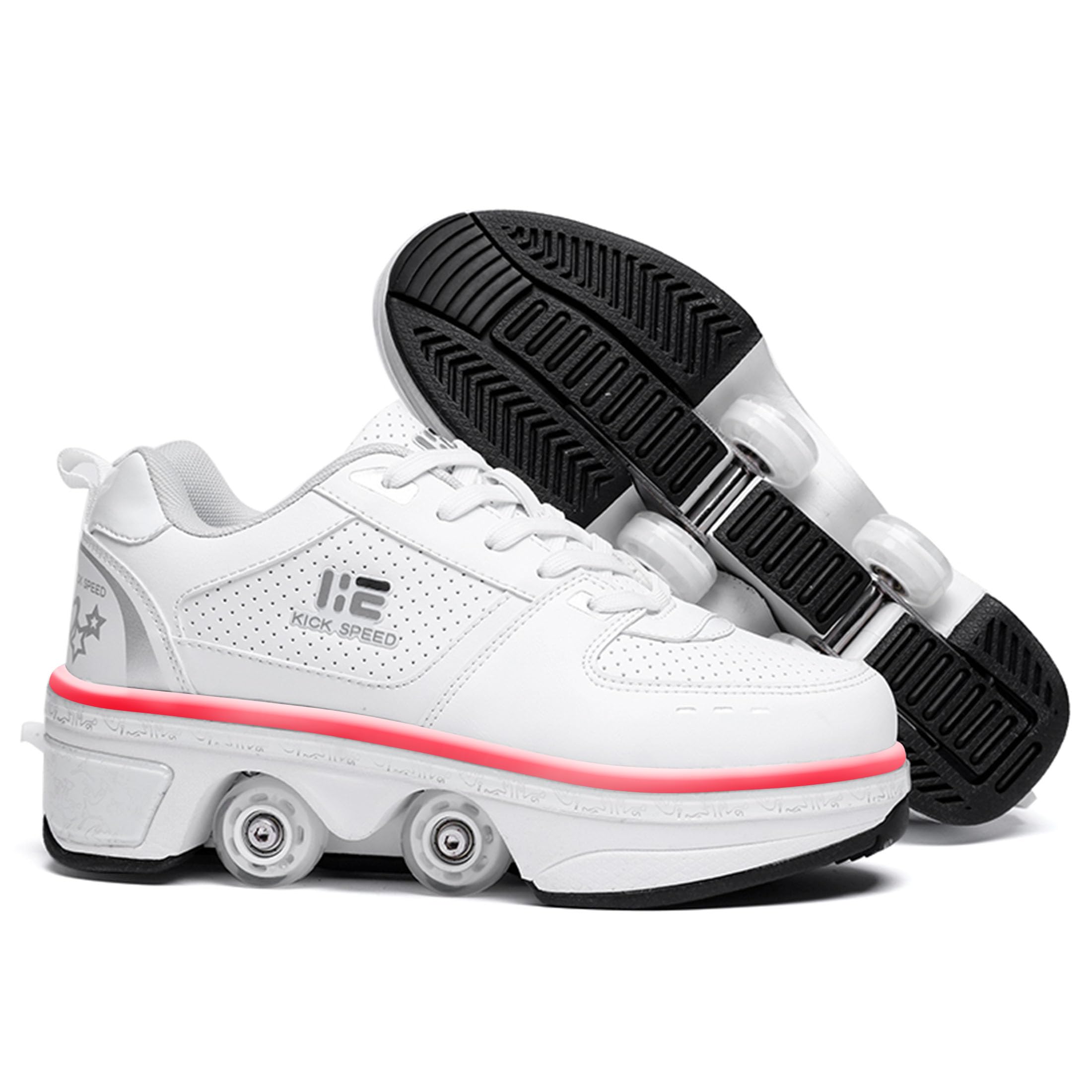 Pairobin 2-in-1 Roller Skates Shoes with Retractable 4 Wheels & Pop-Out ...