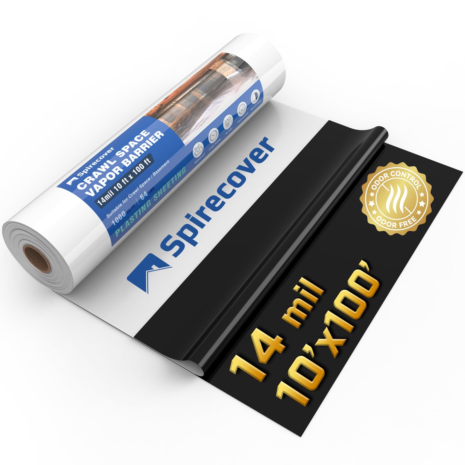 Spirecover Crawl Space Vapor Barrier, 14 Mil Vapor Barrier, 10'x100 ...