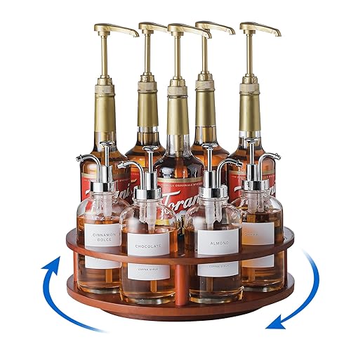 eipizx Coffee Syrup Organizer Rotating Coffee Syrup Rack Wooden Syrup ...