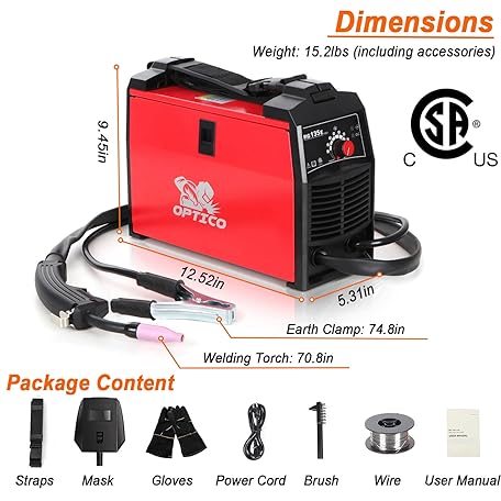 Mua OPTICO MIG 135E Welder Machine, 110/120V IGBT Welding Machine, Gasless Flux Cored Welder ...