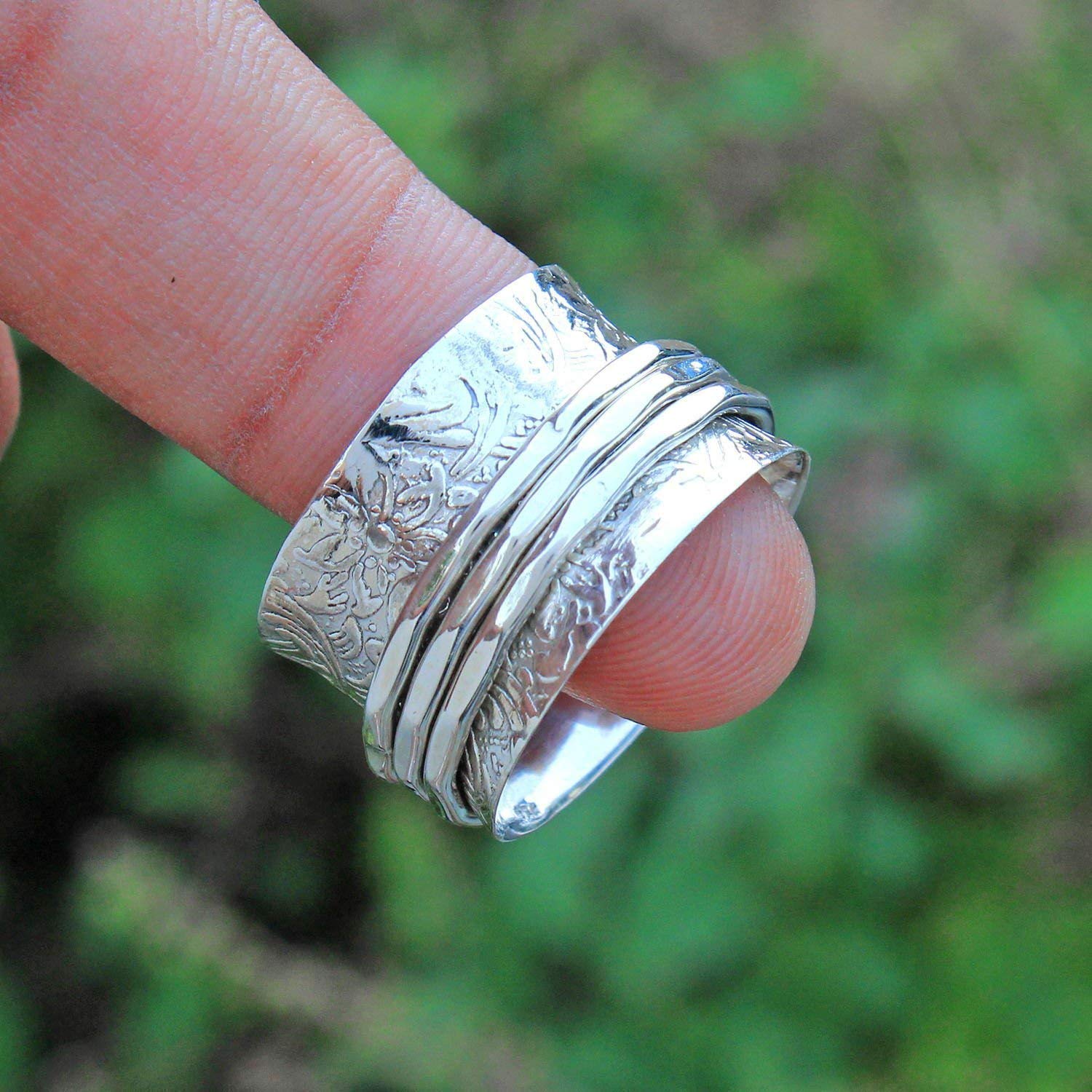 Floral Texture Spinning Band Rings, Anxiety Ring for Meditaion, Gift ...