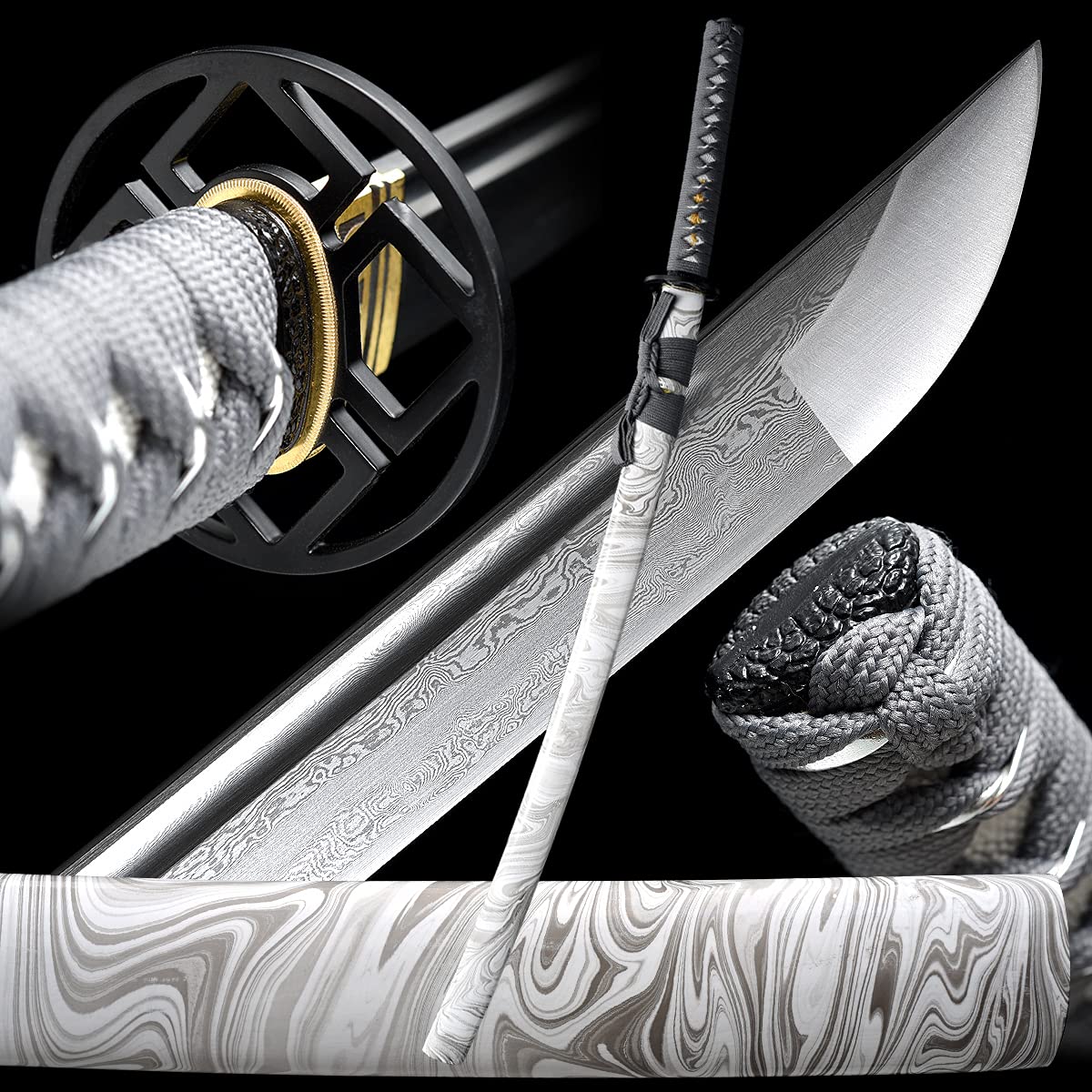 Wuder Handmade Katana Sword,Japanese Samurai Sword,1060/1095 Damascus ...