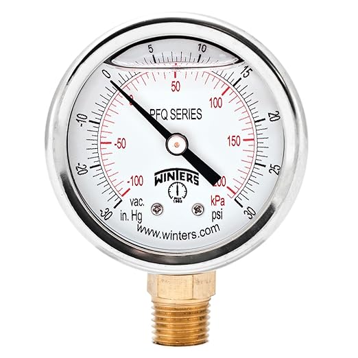 Winters PFQ Series Stainless Steel 304 Dual Scale Liquid Filled Pressure Gauge with Brass ...