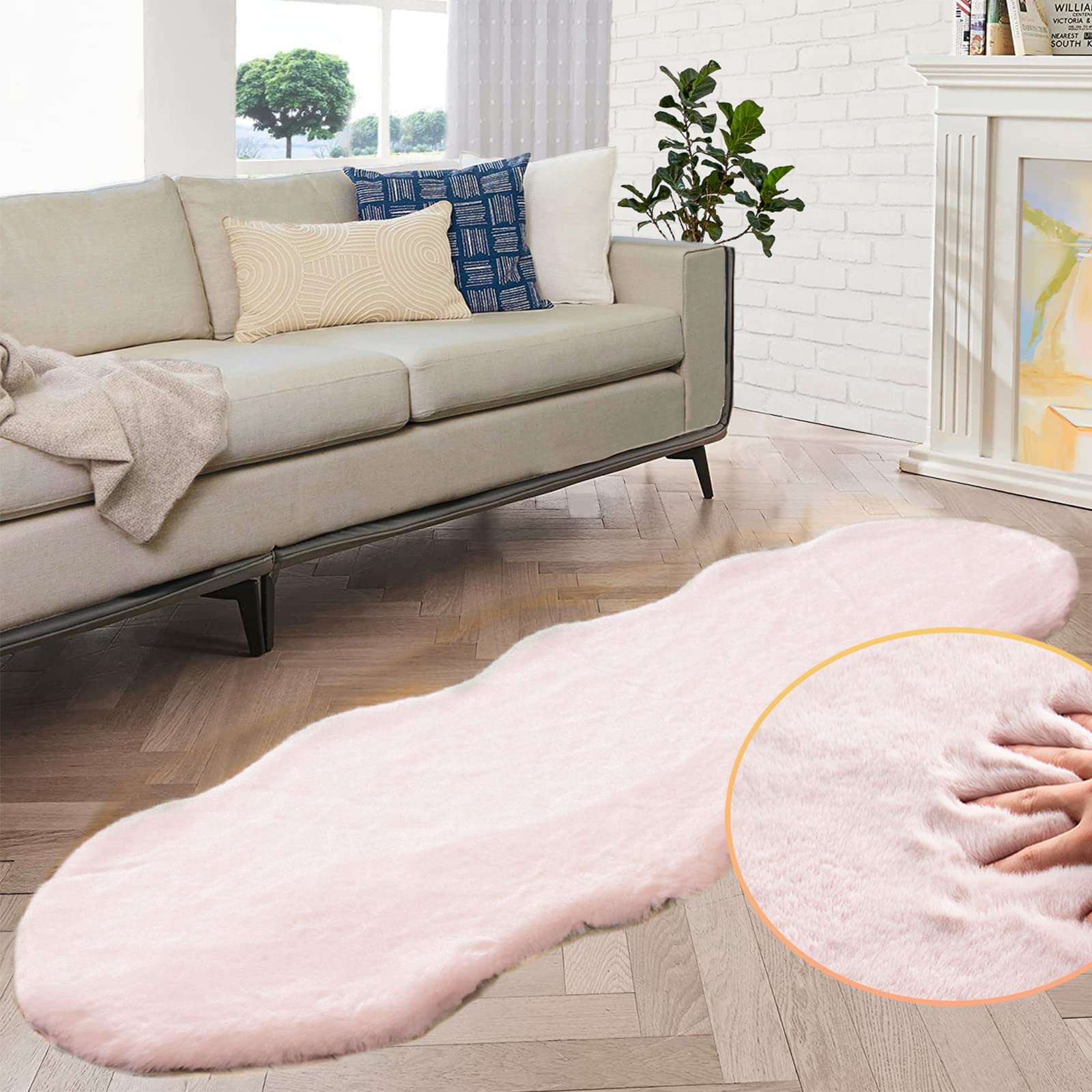 ORINOVA Pink Plush Washable Fluffy Fur Rugs for Living Room Shag Faux ...