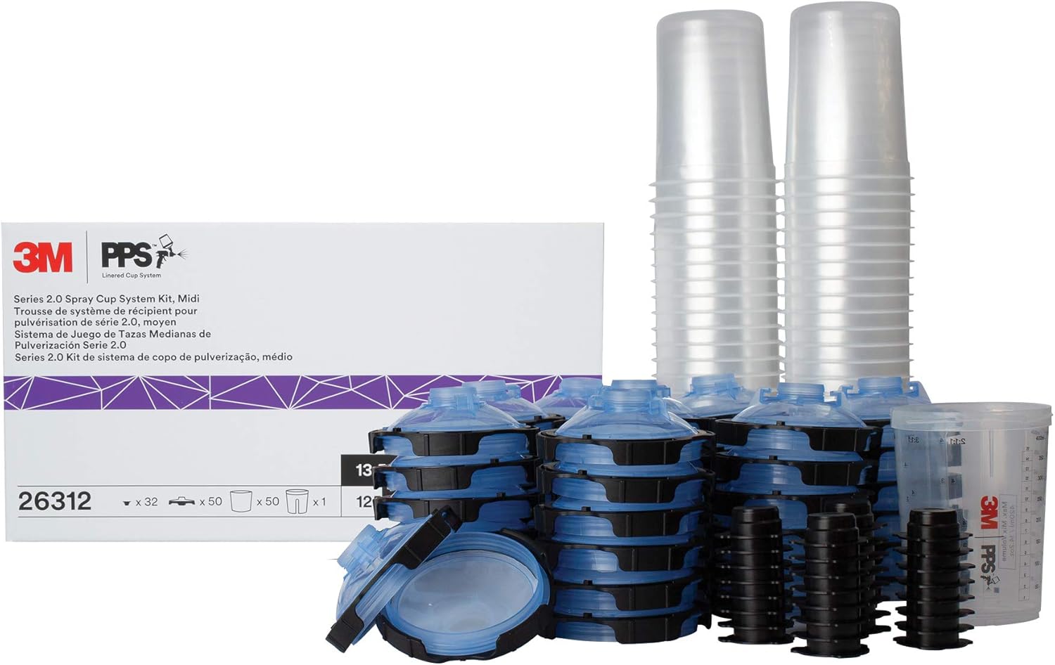 3M PPS 2.0 Spray Gun Cup, Lids and Liners Kit, 26312, Midi, 13.5 Ounces ...