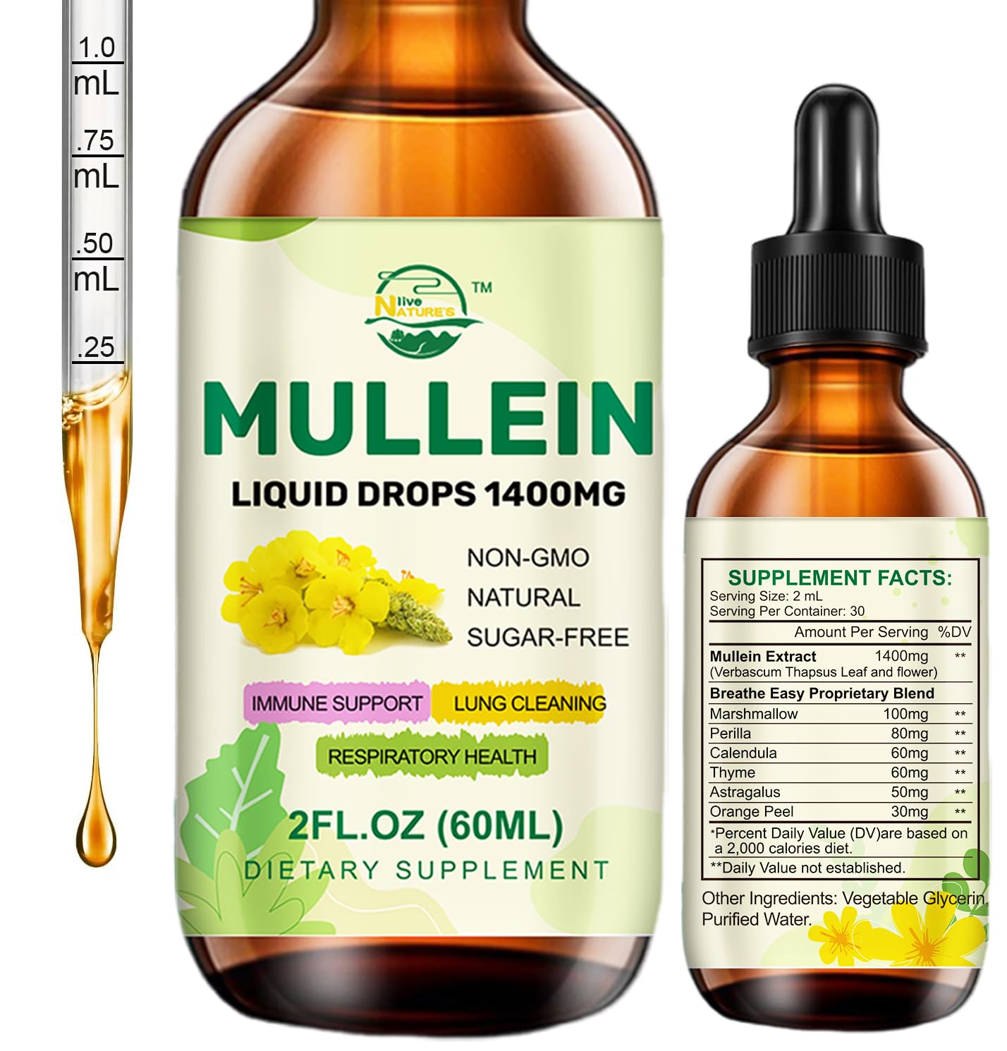 Nature's live Mullein Drops for Lungs, Mullein Leaf Extract for Lung ...