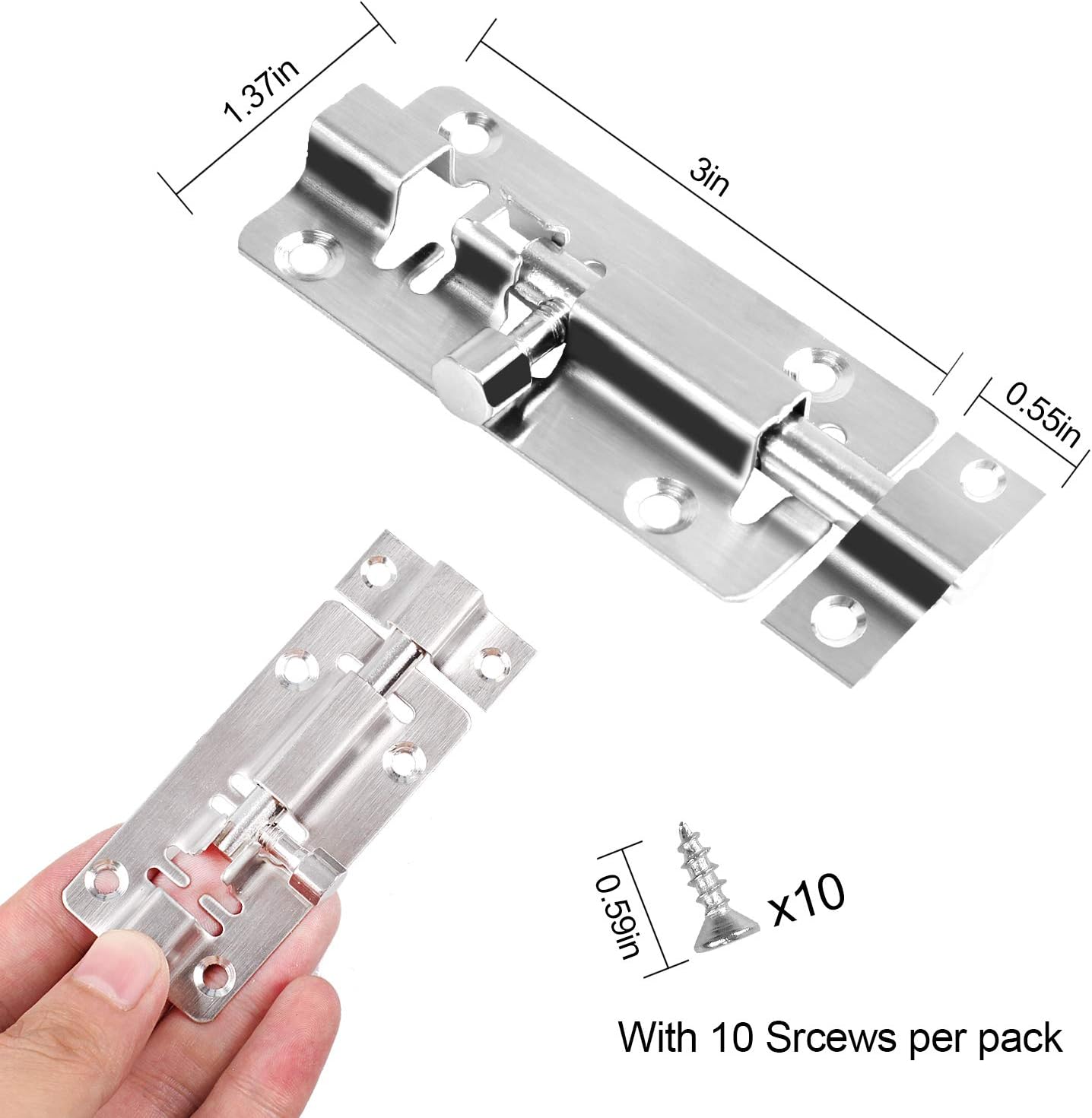 JUYOO Door Bolt Lock Sliding Latch Lock with Screws 3 Inch Stainless ...