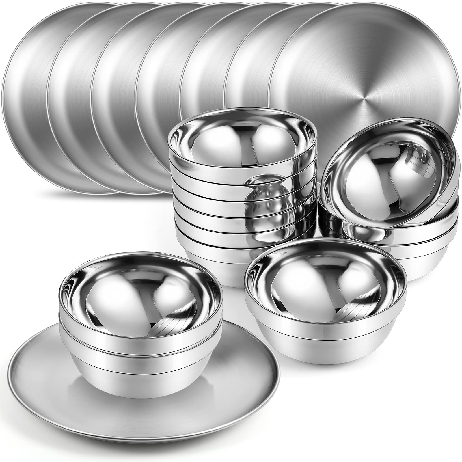 Sunnyray Stainless Steel Plates and Bowls Metal Camping Plates Reusable ...
