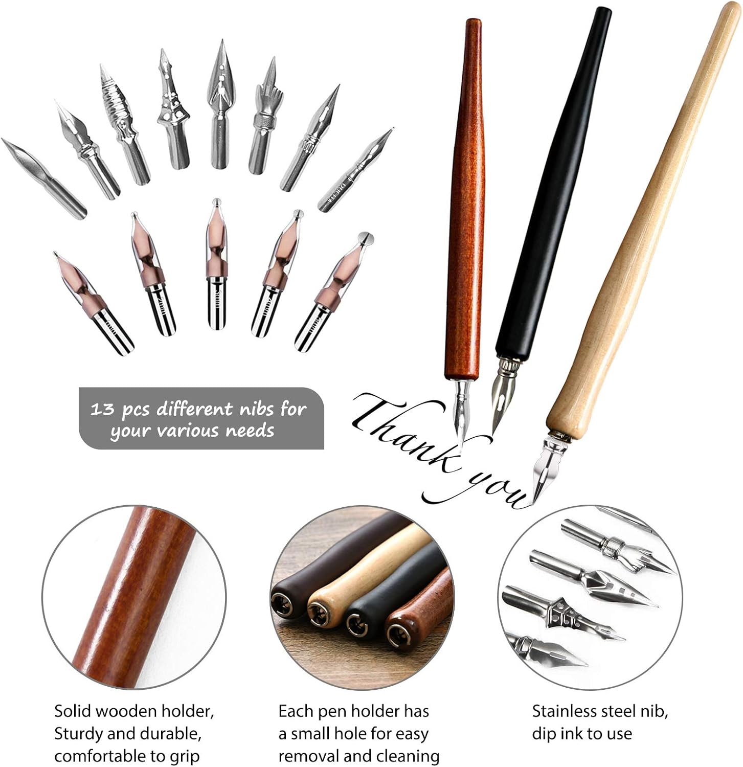 Comic Dip Pen, Calligraphy Dip Pen Including 2 Pen Holders and 13 Nibs ...