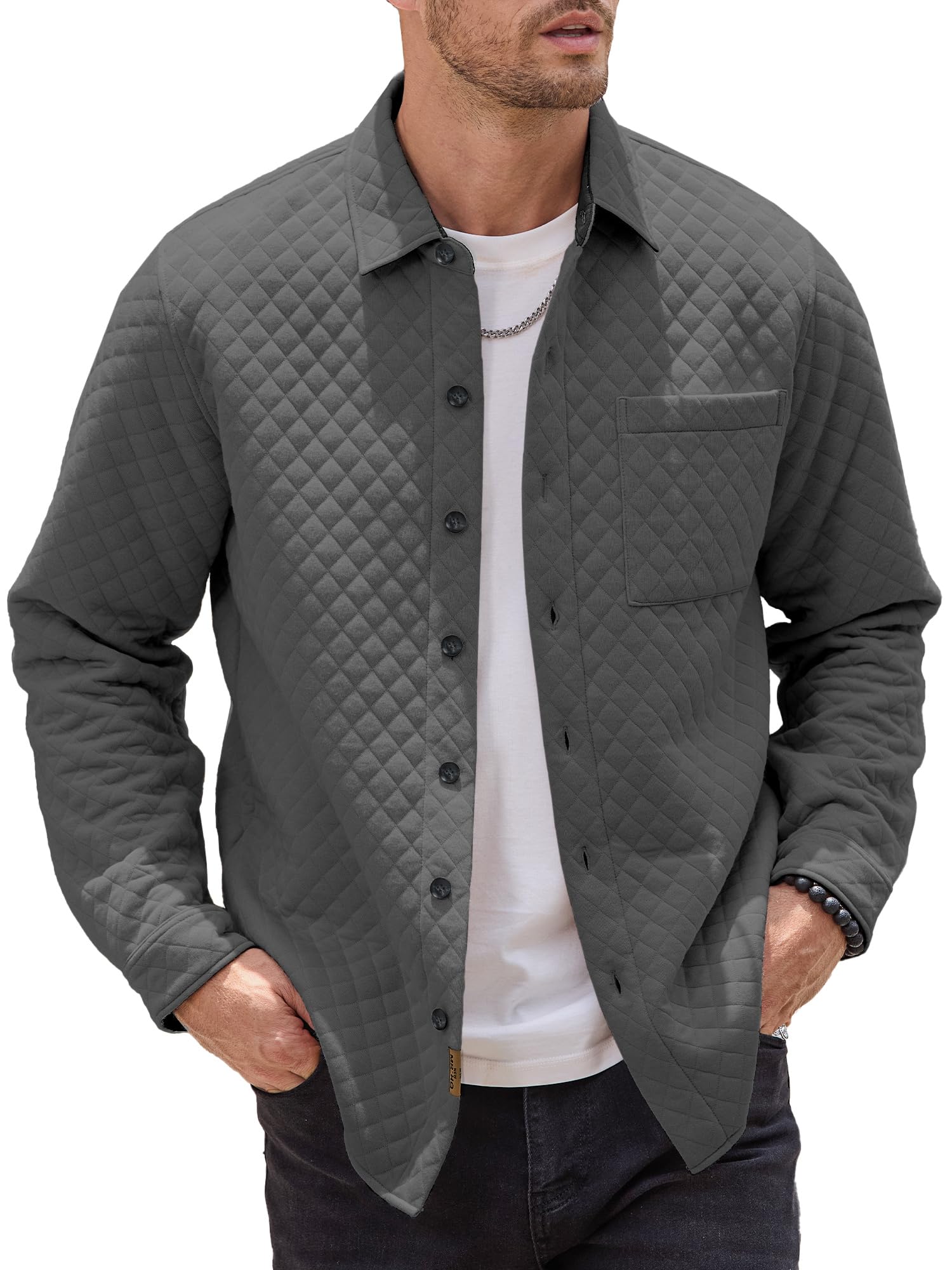 JEMLDL Mens Fall Shirt Long Sleeve Shacket Lightweight Quilted Shacket ...