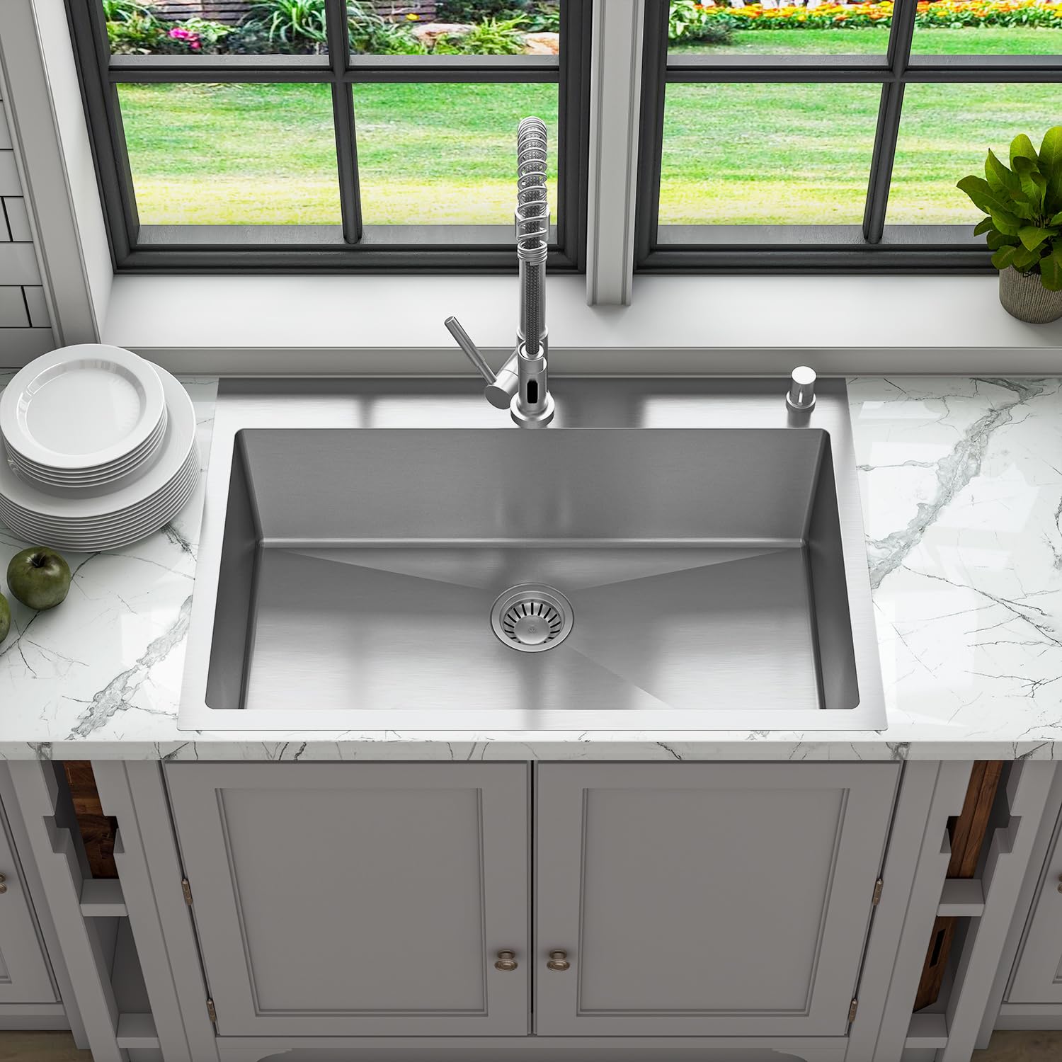 Sinber 33" x 22" x 9" Drop In Single Bowl Kitchen Sink with 18 Gauge ...