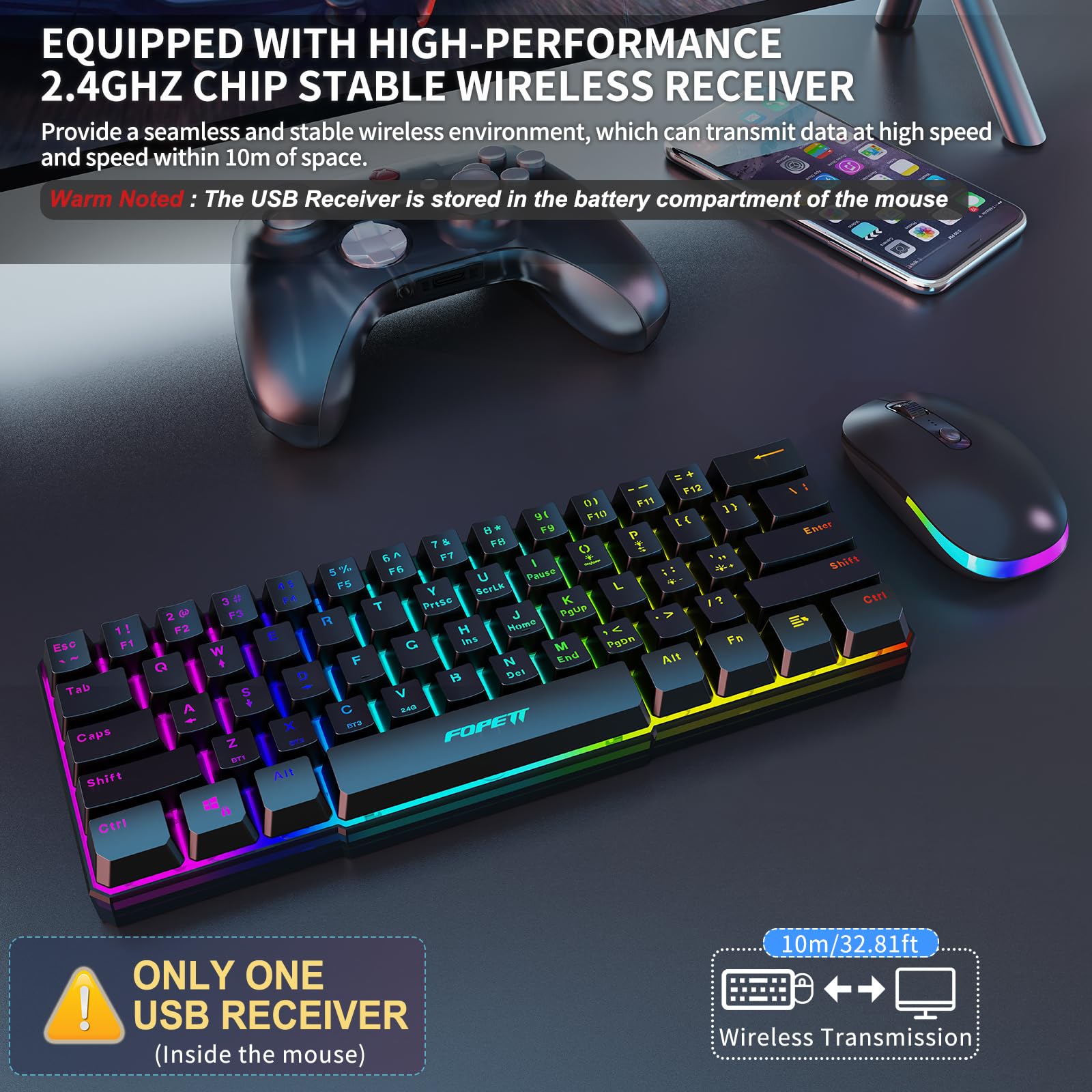 Mua FOPETT Wireless Keyboard and Mouse Combo Rechargeable Adjustable ...