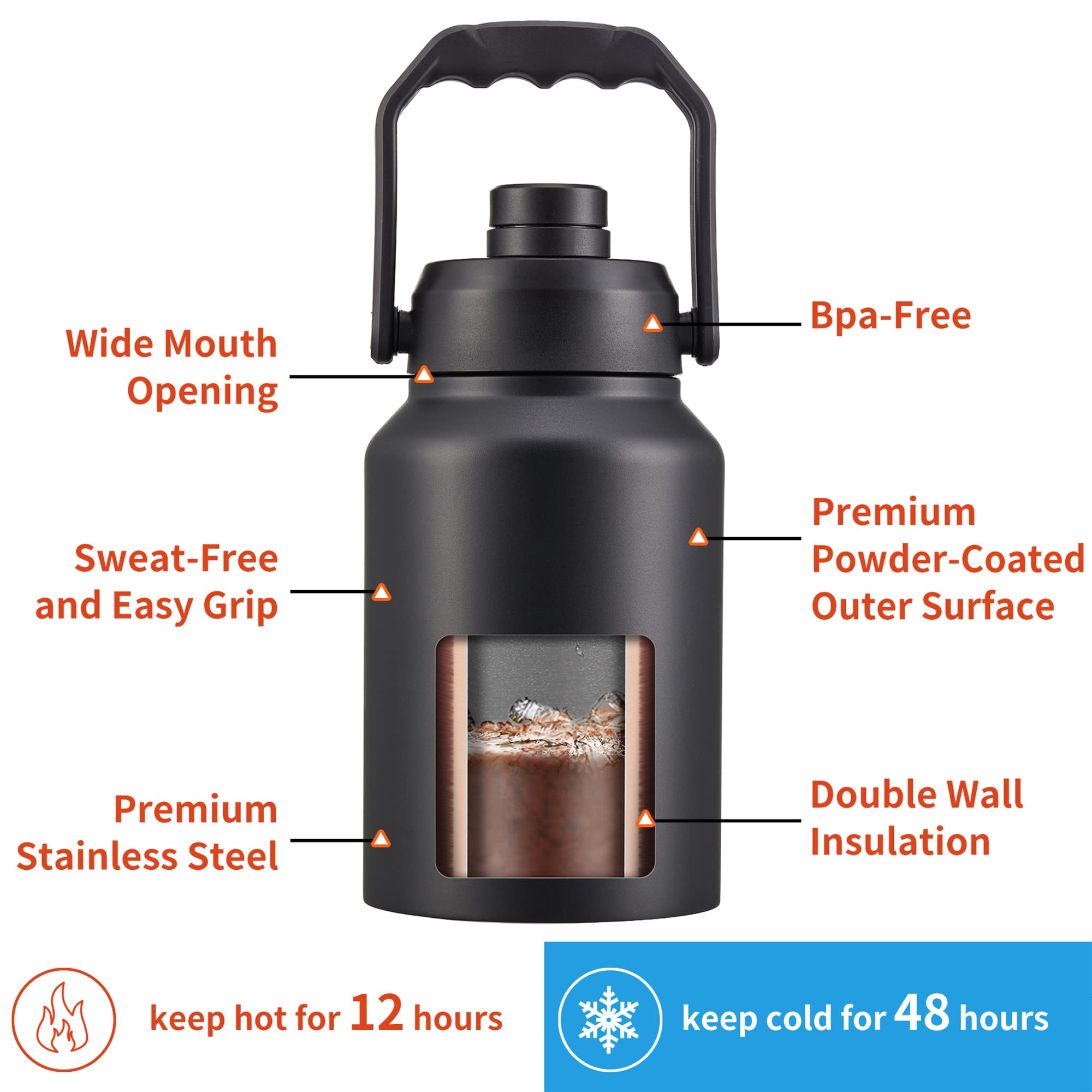 Mua CIVAGO Half Gallon Insulated Water Bottle Jug, 64 oz Stainless ...