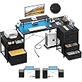 Amazon.com: iSunirm L Shaped Desk with File Drawers, 71" Reversible ...