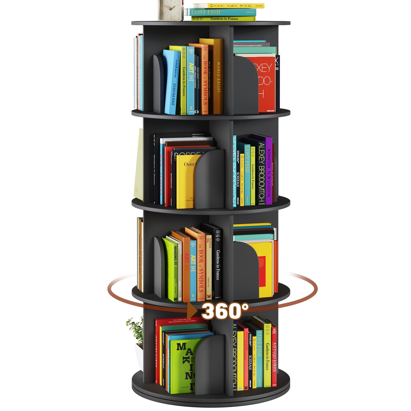DAOTENGQL 4 Tier Rotating Bookshelf, 360 Spinning Corner Bookcase Tower ...