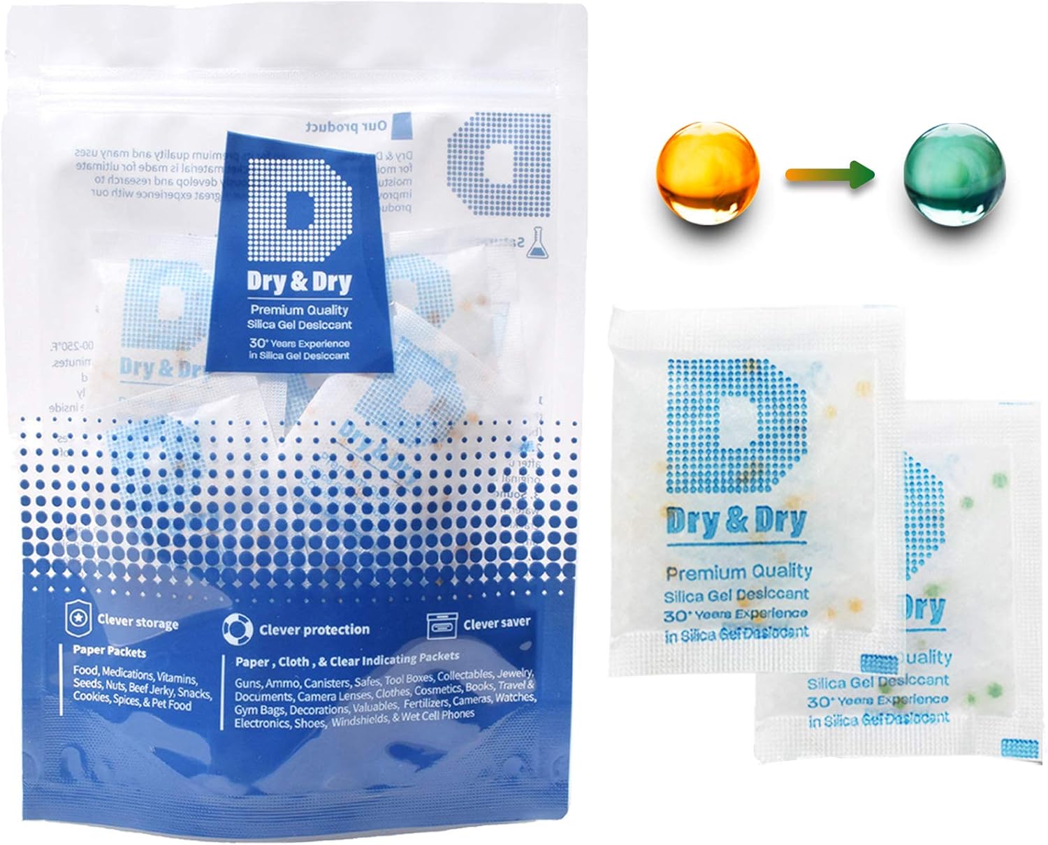 Dry & Dry 10 Gram [30 Packs] Premium Food Safe Orange Indicating(Orange ...